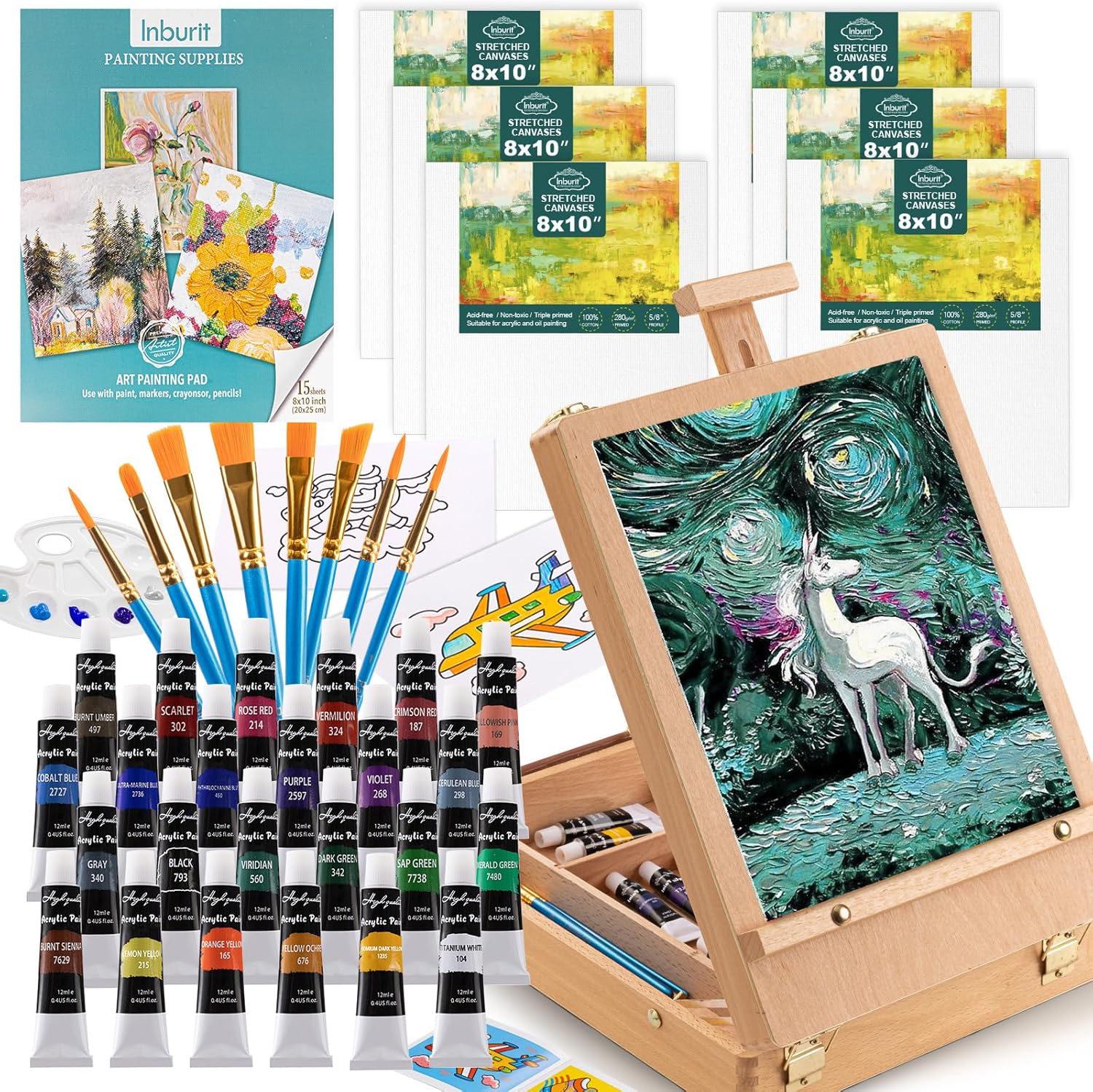 Amazon.com: Inburit Art Paint Set with Wooden Easel Box, 24 Colors ...