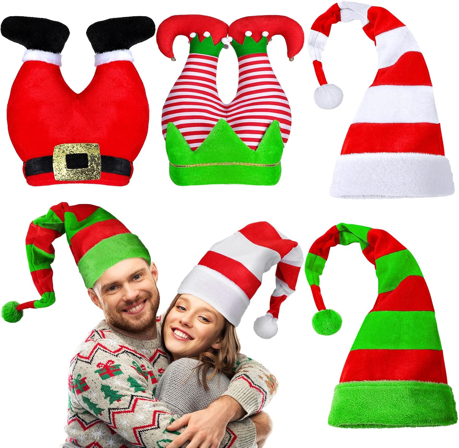 Amazon.com: 4 Pieces Christmas Party Hats Adults Elf Hats Santa Pants ...