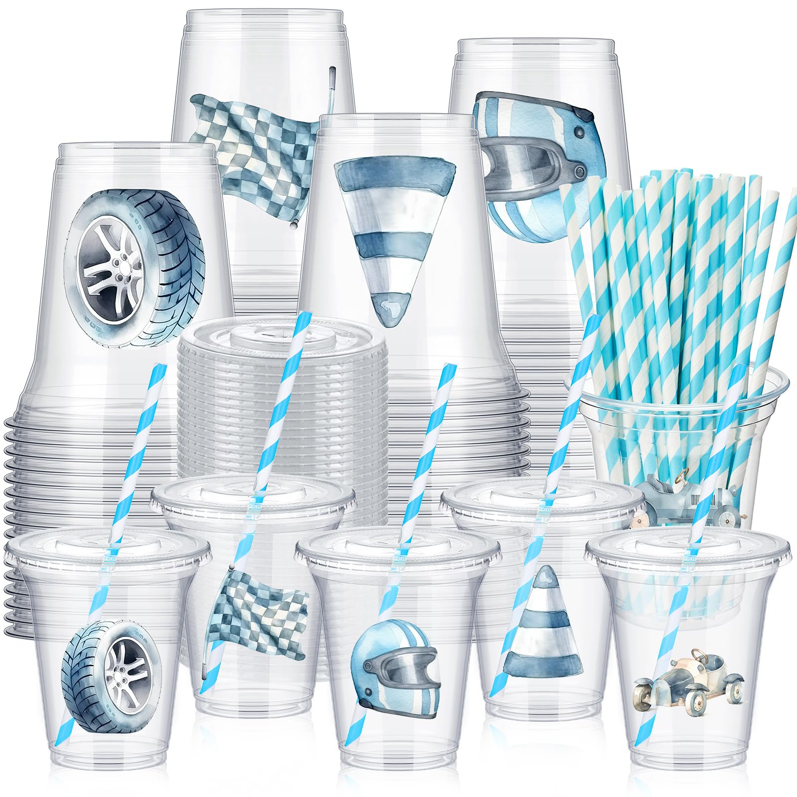 Amazon.com: Boao 36 Sets Watercolor Race Car Theme Cups with Lids and ...