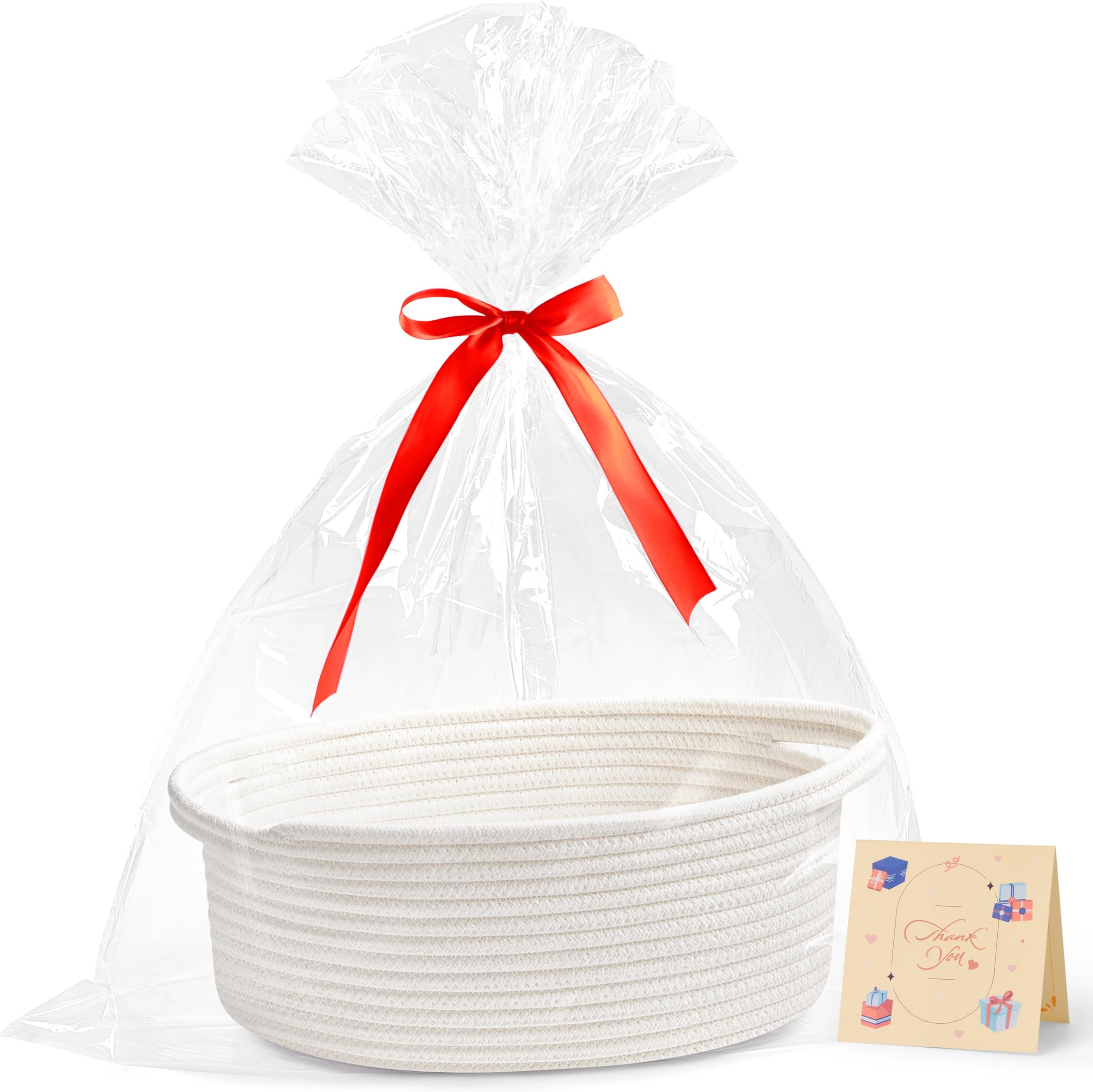 Amazon.com: GIFTEXPRESS White Woven Gift Basket with Clear Bag & Ribbon ...