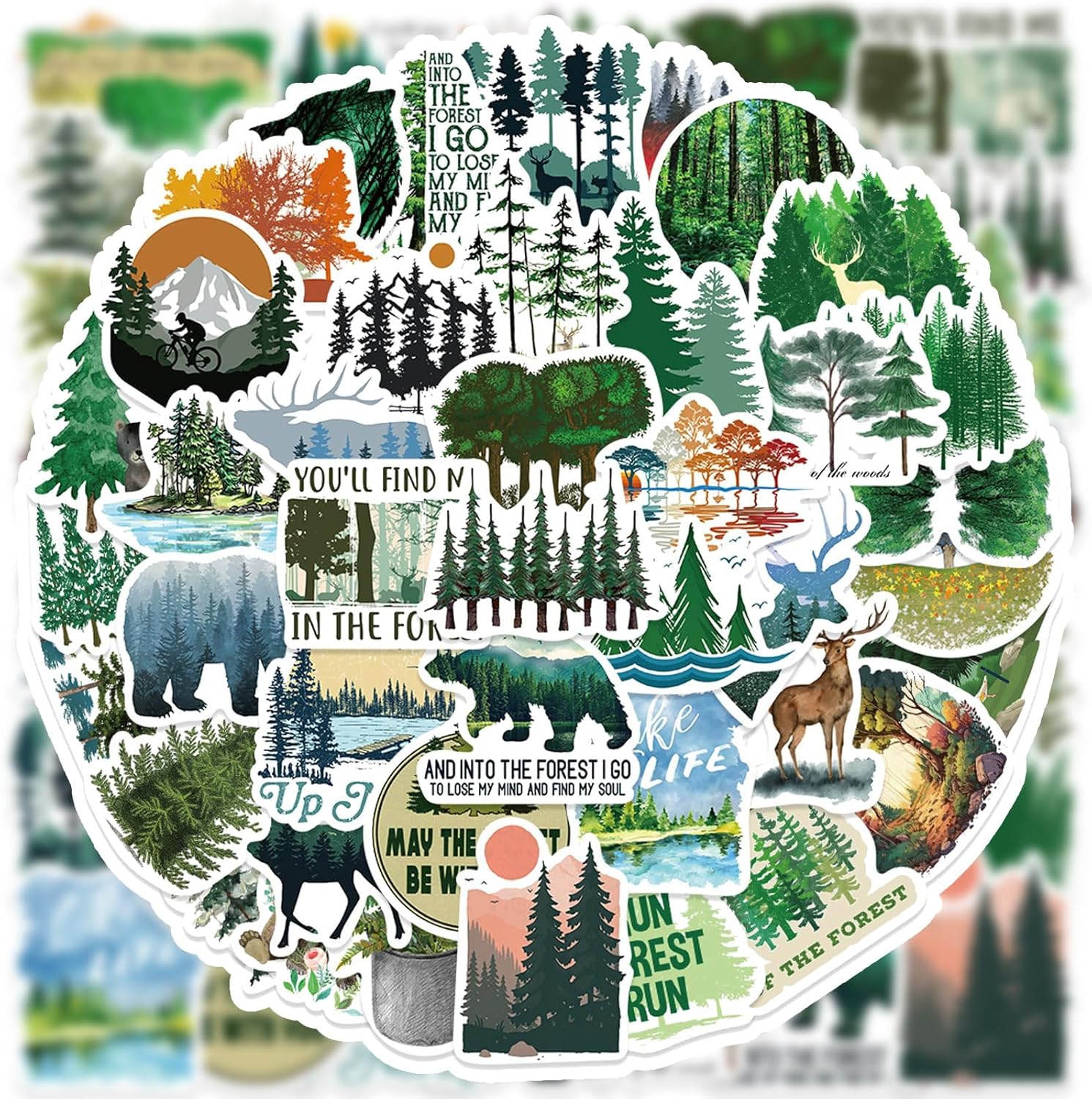 Amazon.com: 100Pcs Forest Stickers | Forest Trees Animals Waterproof ...