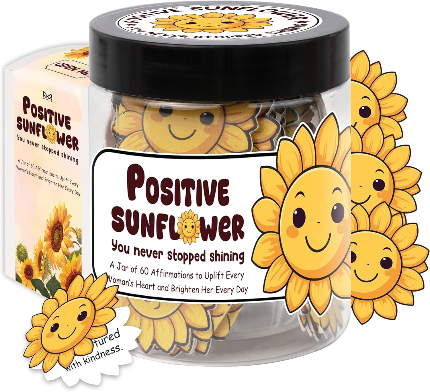 Amazon.com: Miarita Positive Sunflower Jar, 60 Affirmation Cards for ...