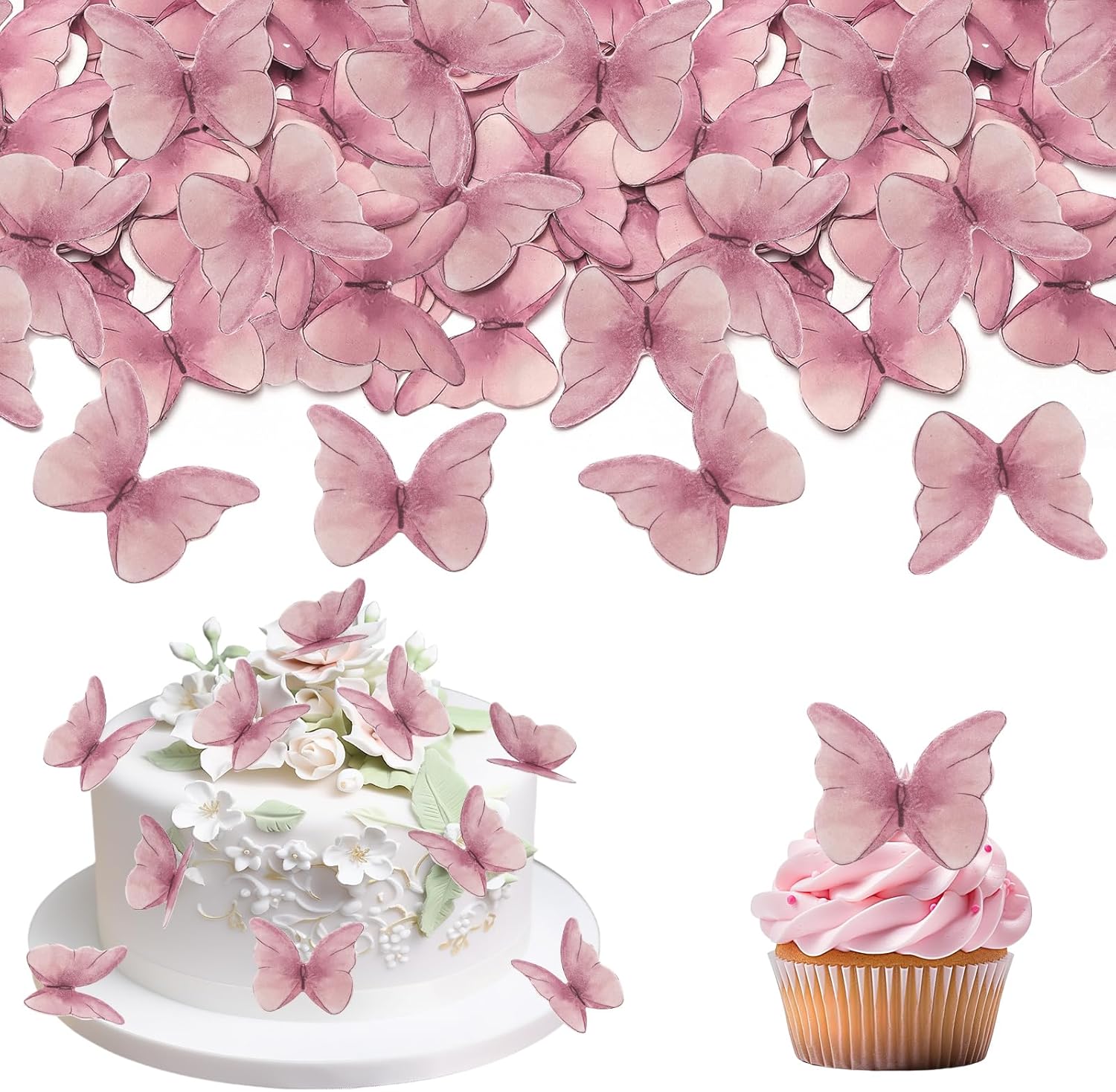 Amazon.com: 48 Pack 3D Edible Butterfly Cupcake Toppers Wafer Paper ...