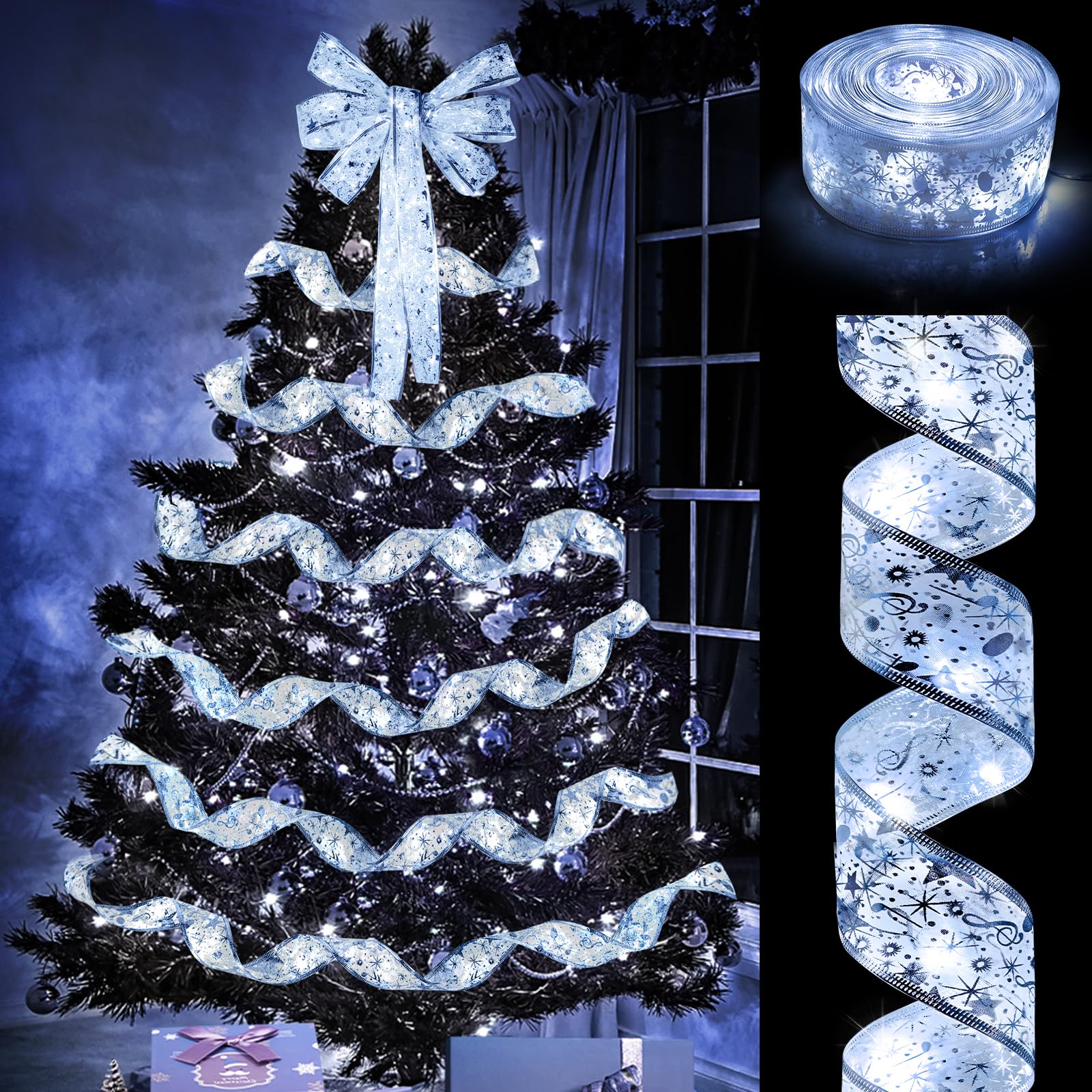 Amazon.com: Ouddy Life 32ft Christmas Ribbon Fairy Lights, 100 LED ...