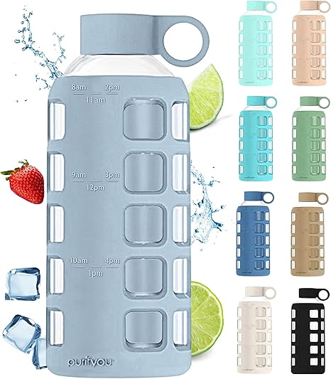 Amazon.com: purifyou Premium 40/32 / 22/12 oz Glass Water Bottles with ...