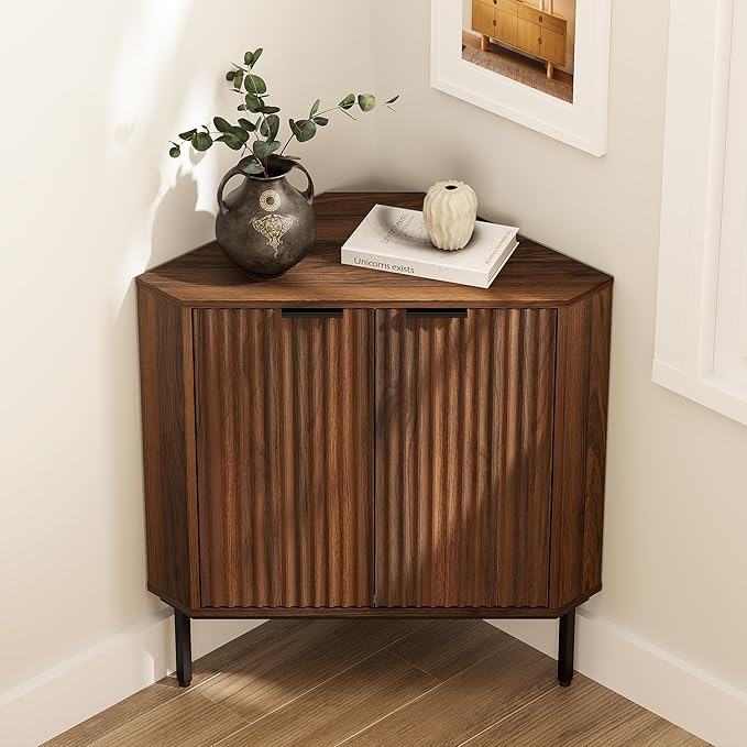Amazon.com: EYYTHUNG Fluted Corner Cabinet, Modern Small Corner Floor ...