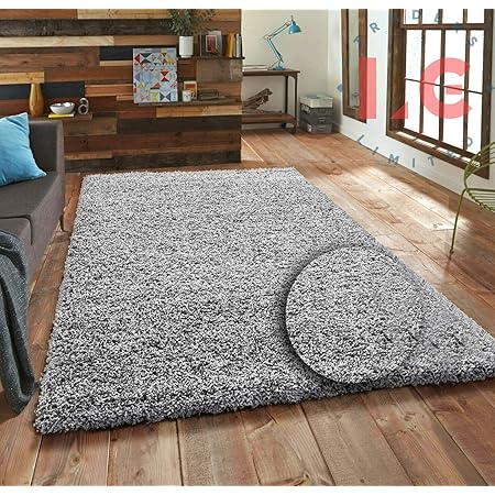 Luxury Thick Stripe Ochre Yellow Grey Shaggy Living Room Area Rug Hygge ...