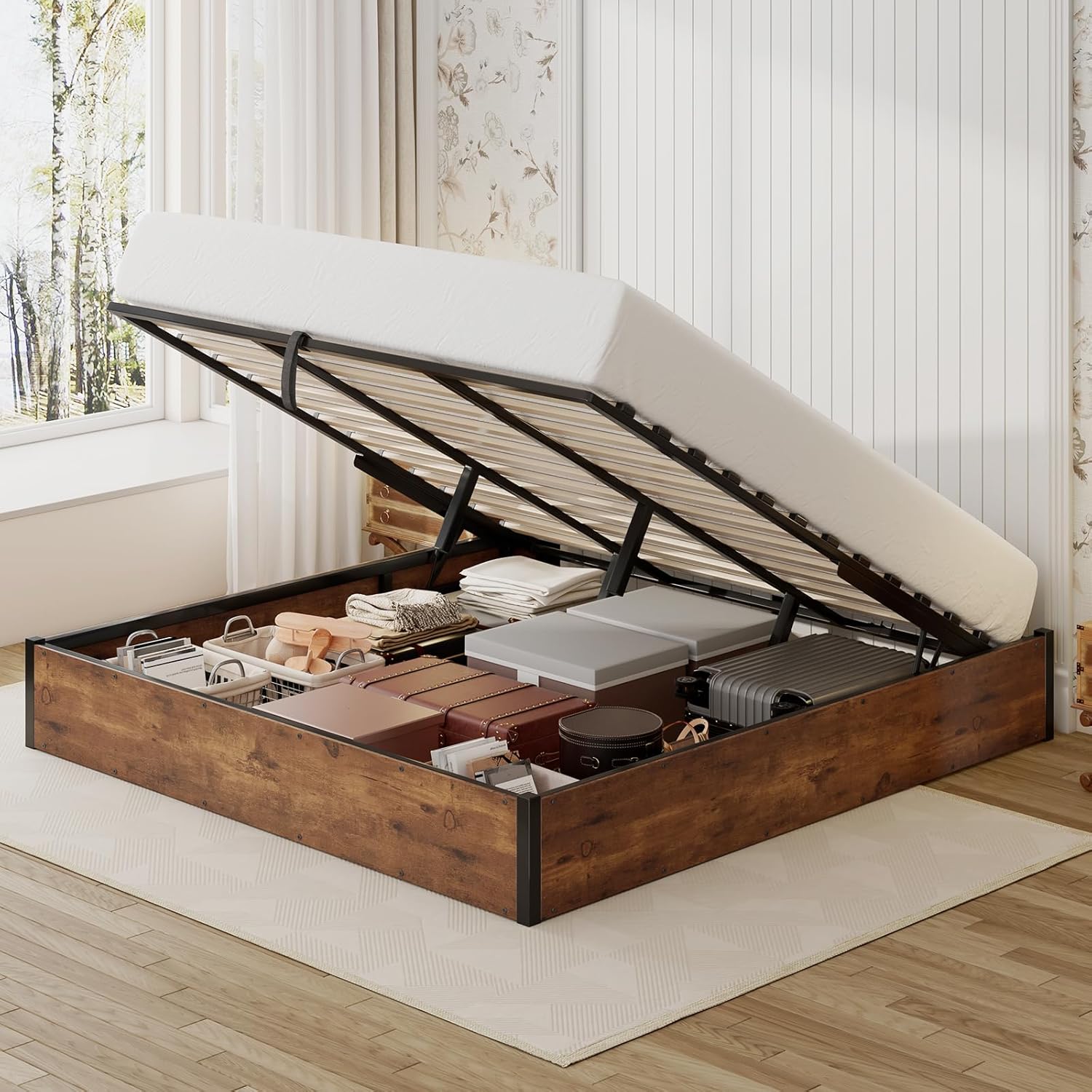 Amazon.com: LUXOAK Full Size Lift Up Storage Platform Bed Frame, Metal ...