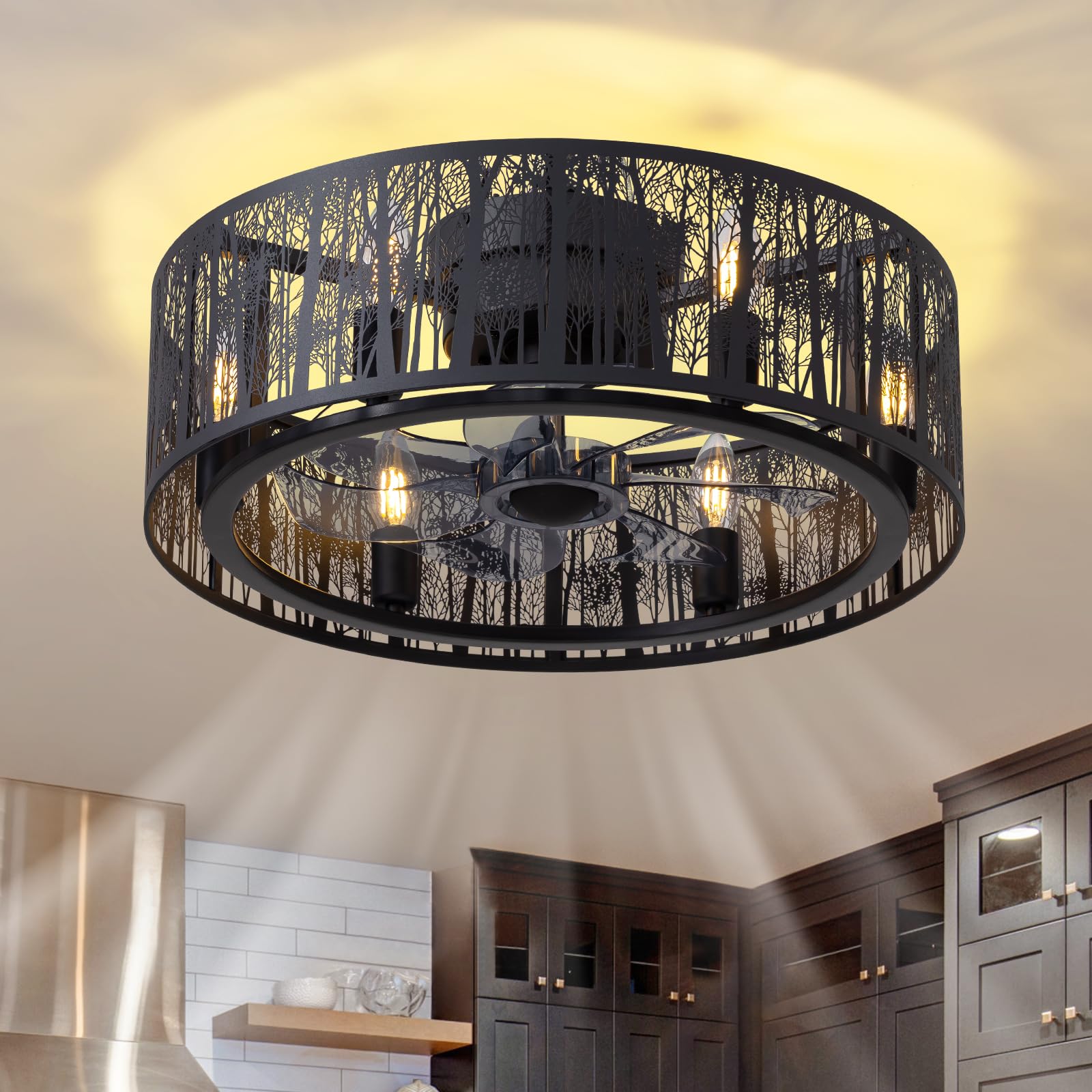 Snapklik.com : 20" Farmhouse Flush Mount Caged Ceiling Fans