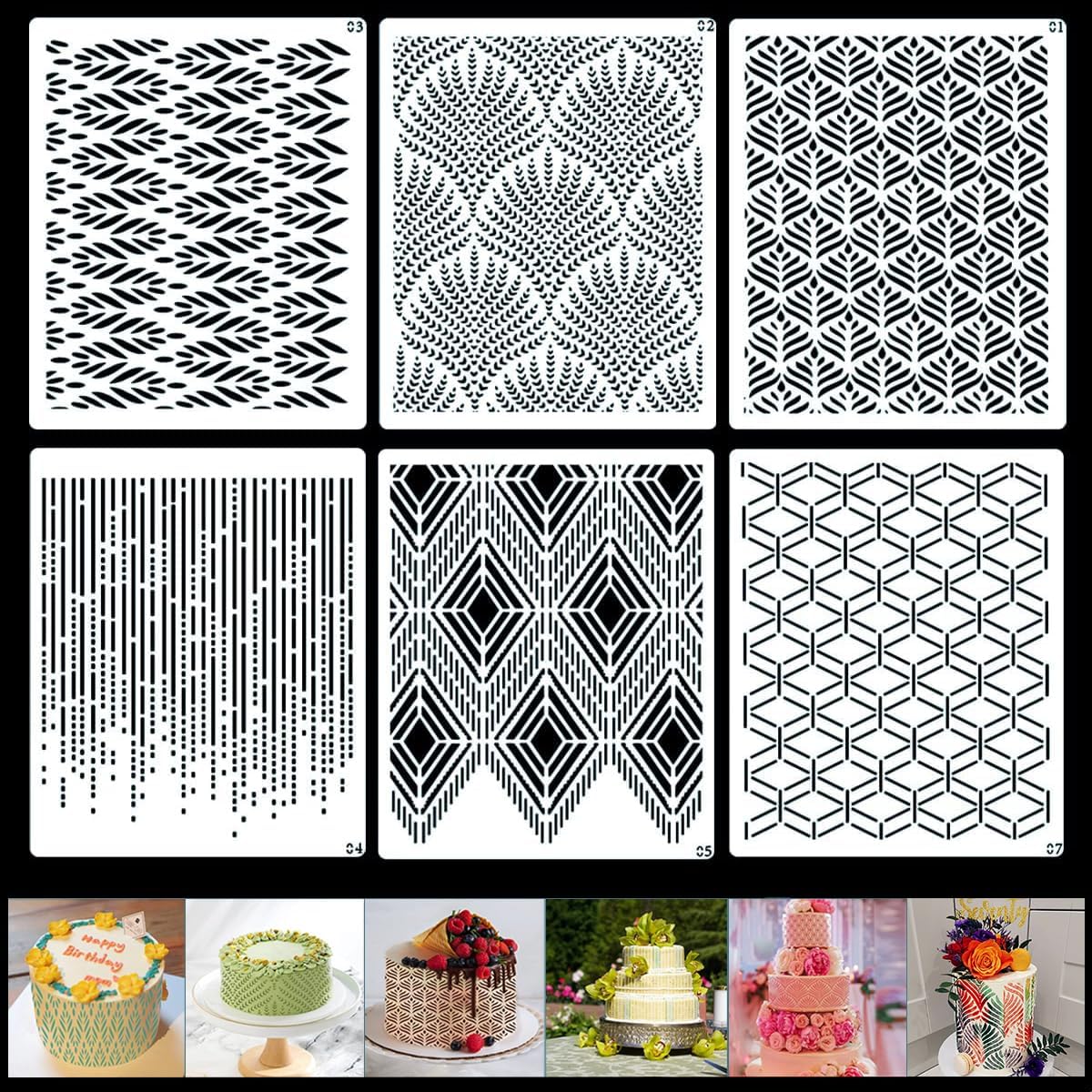 Amazon.com: 6Pcs Cake Stencils Decorating Buttercream Baking Supplies ...