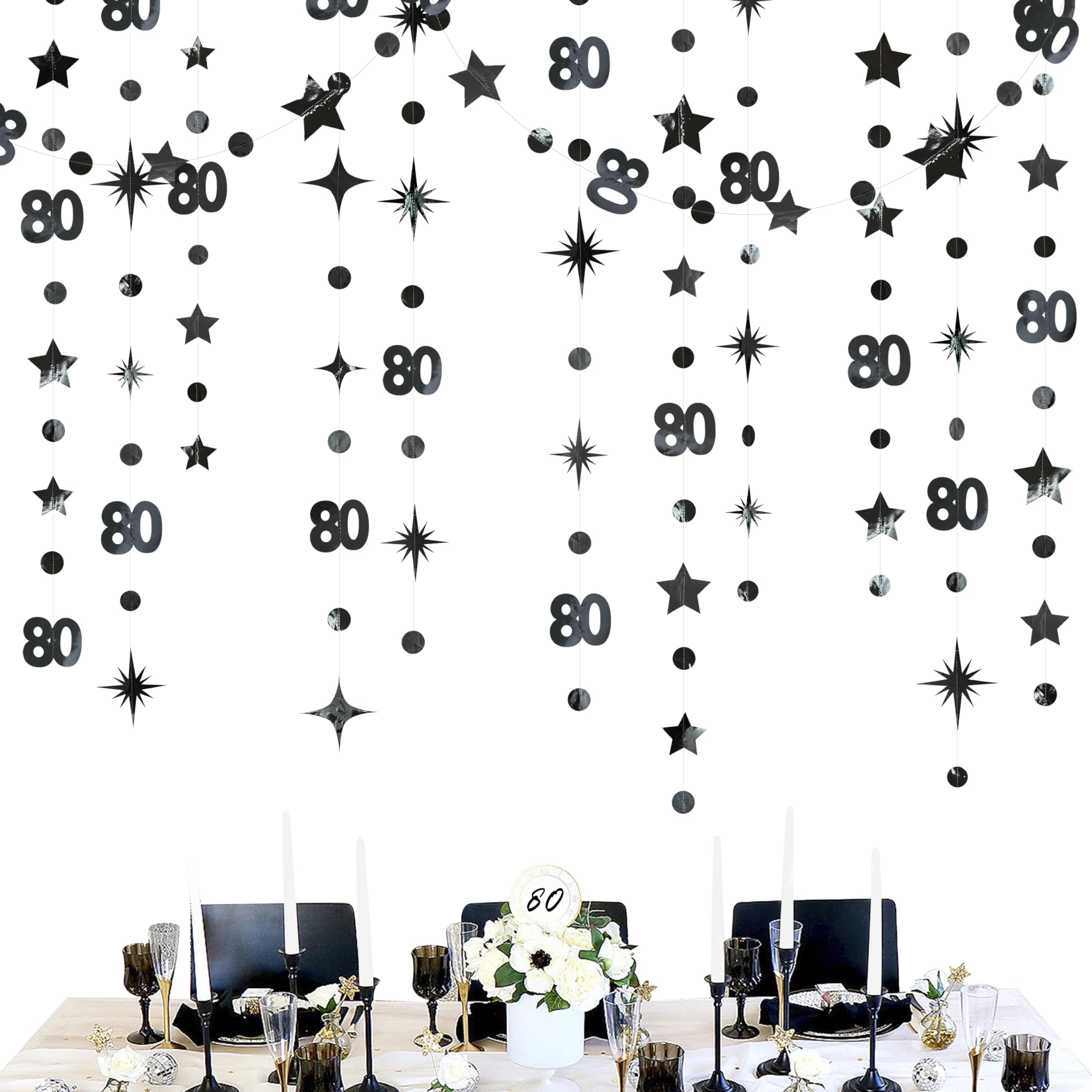 Amazon.com: Black 80th Birthday Decorations Number 80 Circle Dot ...