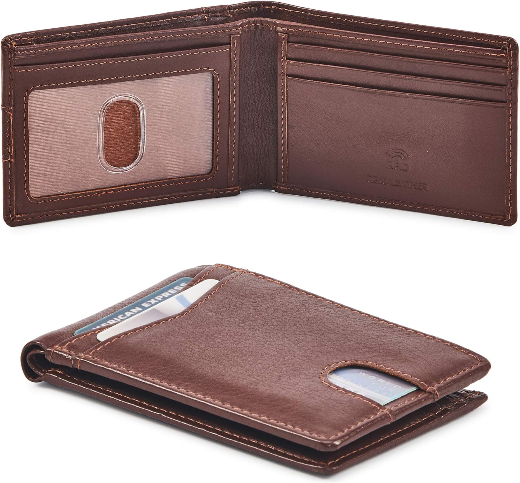 Amazon.com: Wallet for Men Bifold Real Leather RFID Blocking Front ...