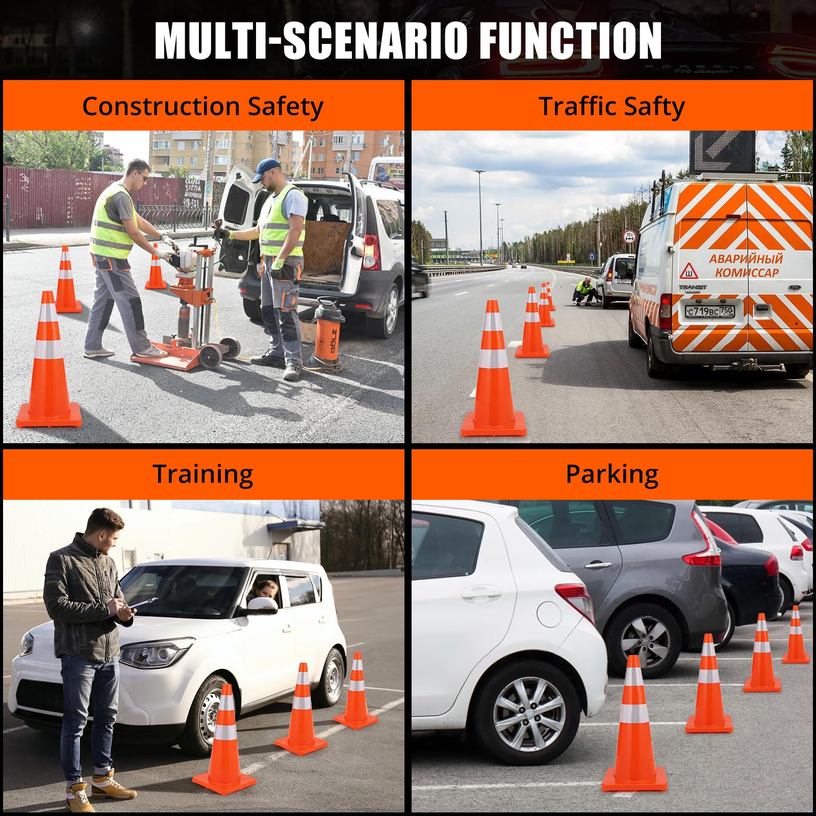 Snapklik.com : PioneerWorks 6 Pack Traffic Safety Cones 36 Inch, PVC ...