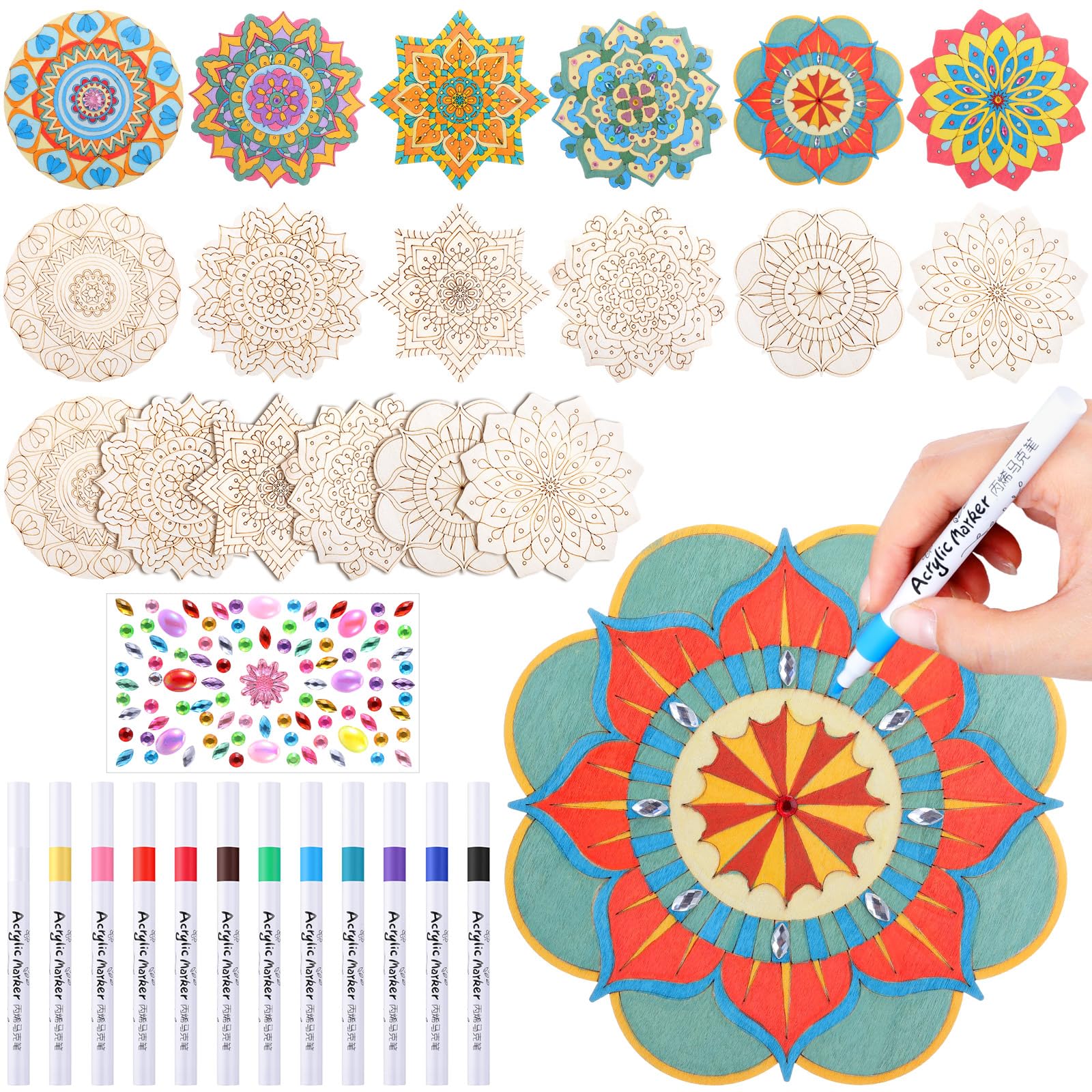 Amazon.com: Fullhawl 31 Pcs Wooden Mandala Painting Set 18 Mandala ...