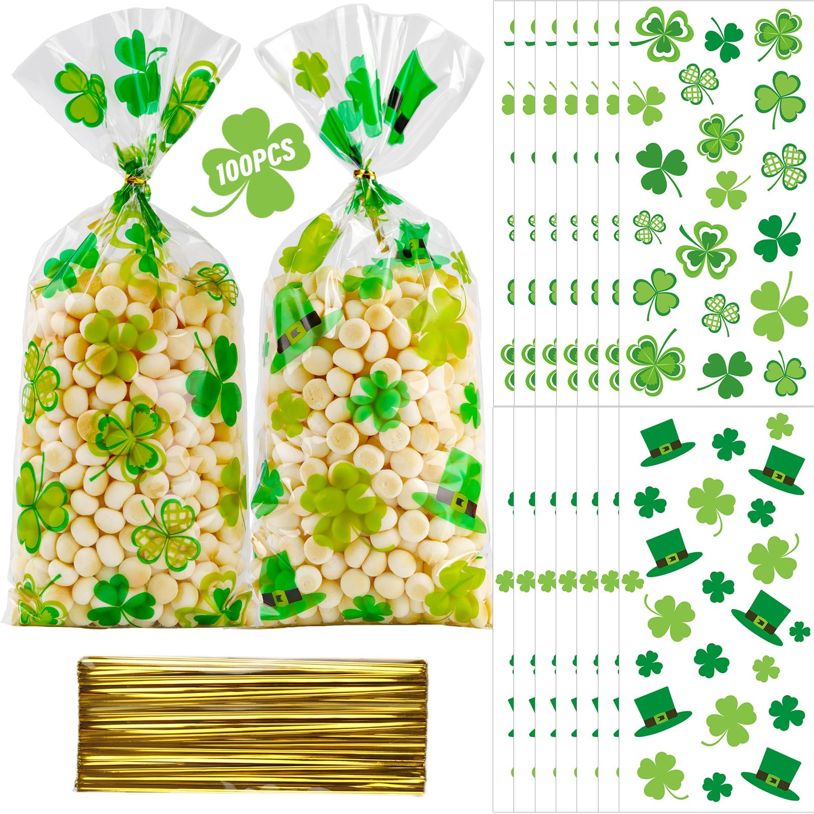 Amazon.com: AREOK Clear St Patricks Day Cellophane Treat Bags - St ...