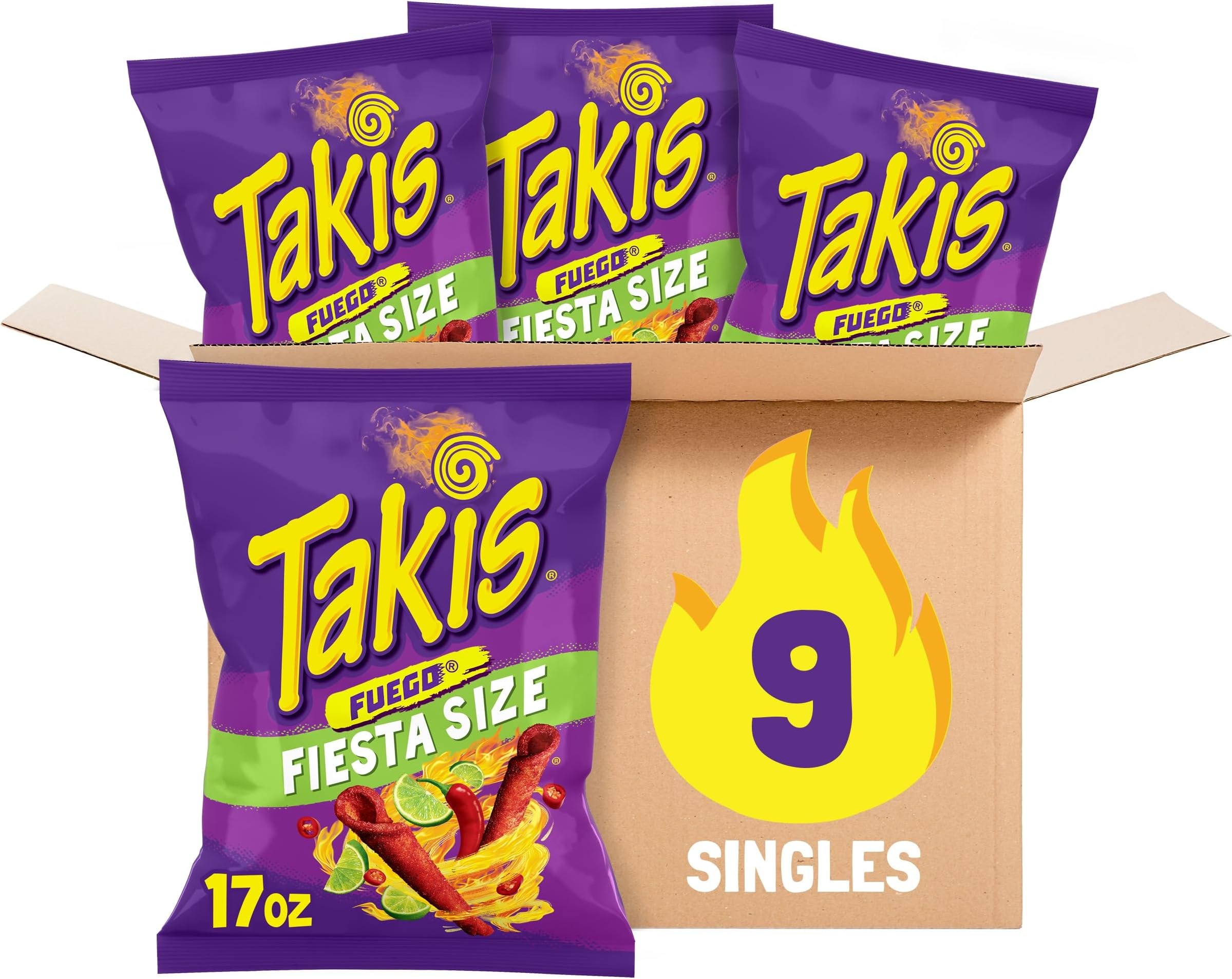 Amazon.com: Takis Fuego 17 oz Fiesta Size Bag, Hot Chili Pepper & Lime Flavored Extreme Spicy ...