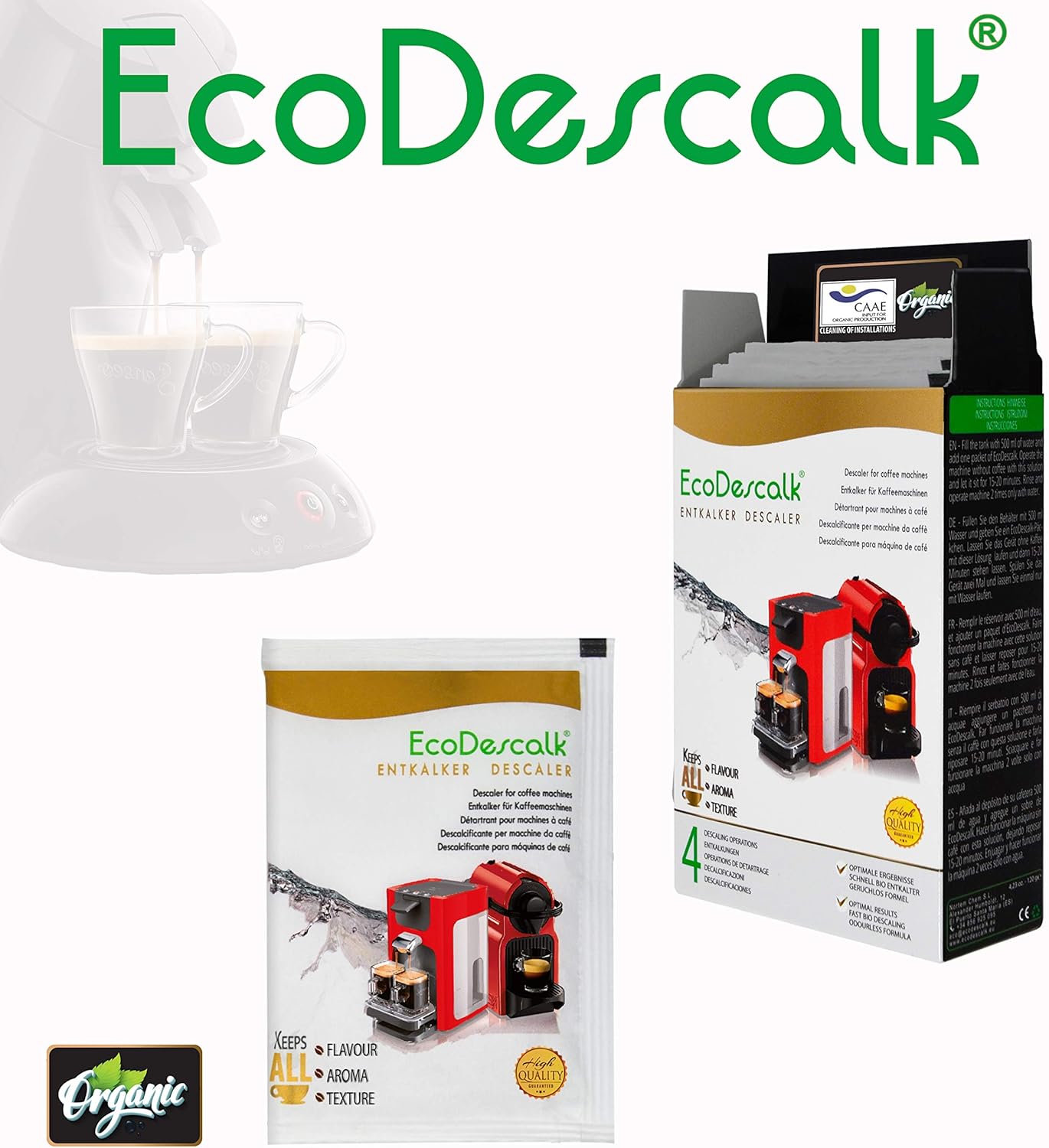 EcoDescalk Organic Powder Descaler, 3×4 Sachets. 100% Natural Descaler ...