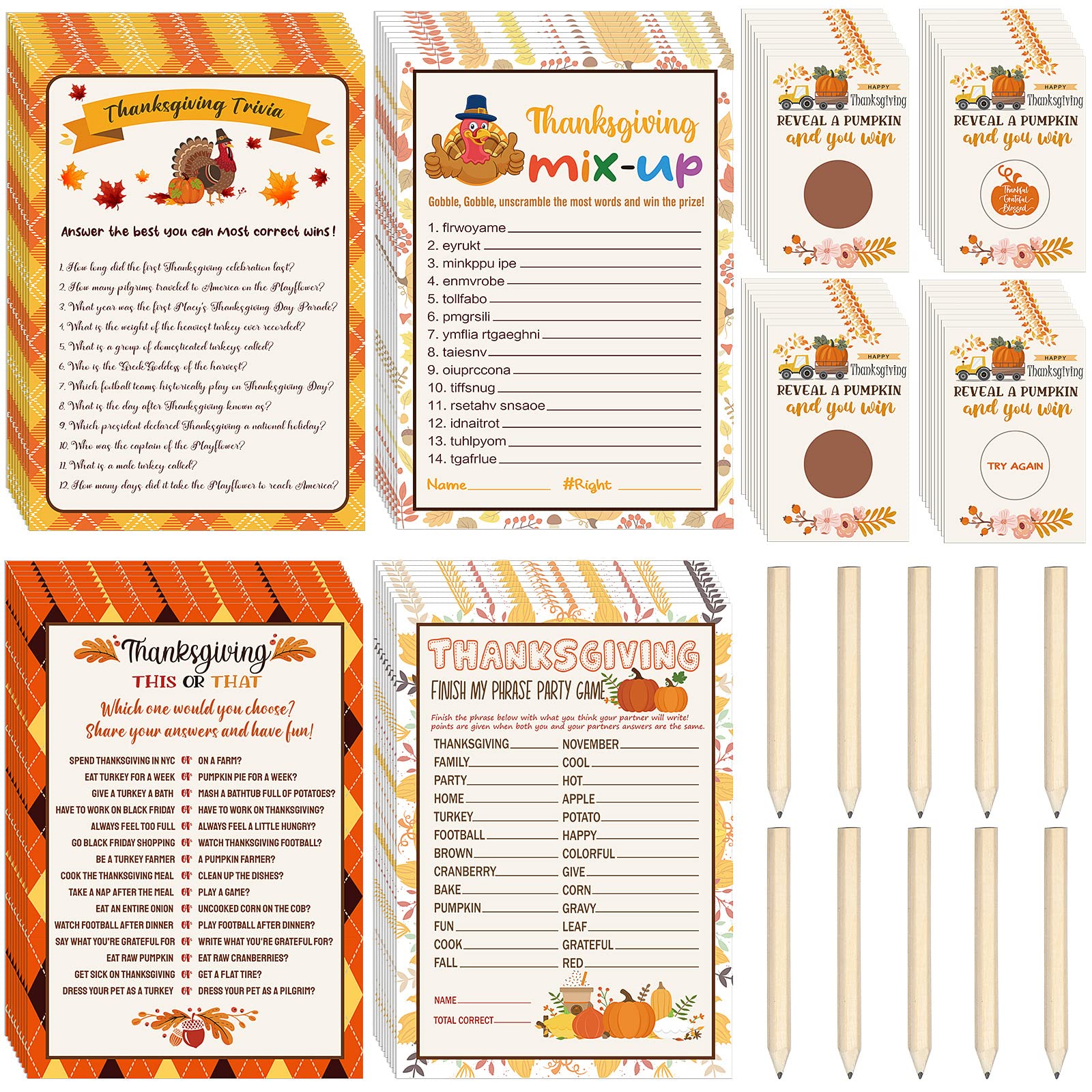 Amazon.com: 135 Pieces Thanksgiving Party Games Sets, 125 Funny Happy ...