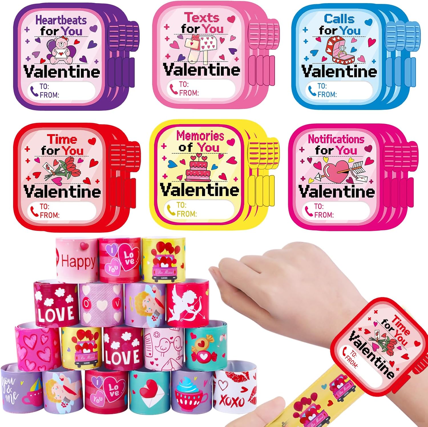 Amazon.com: Celltestria 24 Pack Valentine Slap Bracelets with Cards ...