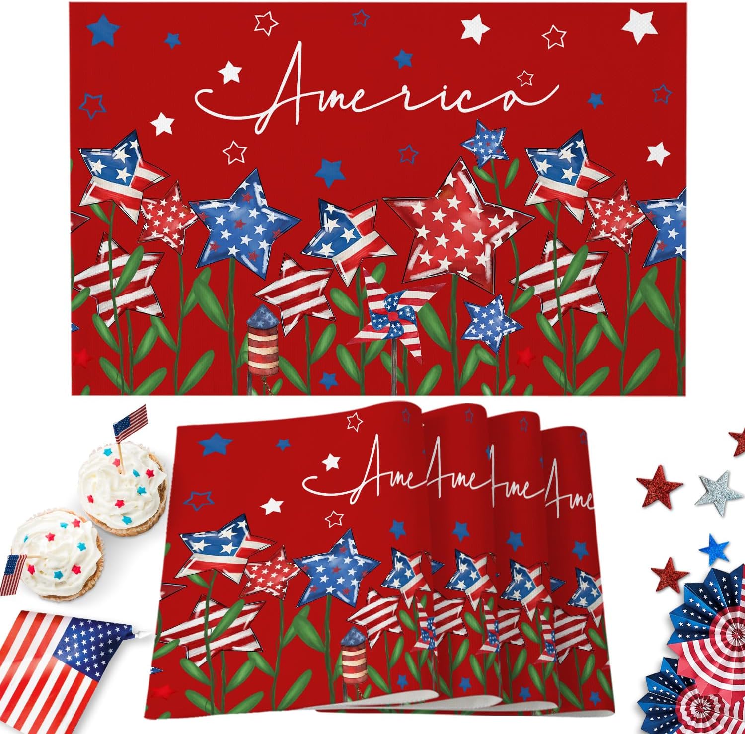 Amazon.com: 4th of July Placemats Set of 6 Independence Day Washable ...
