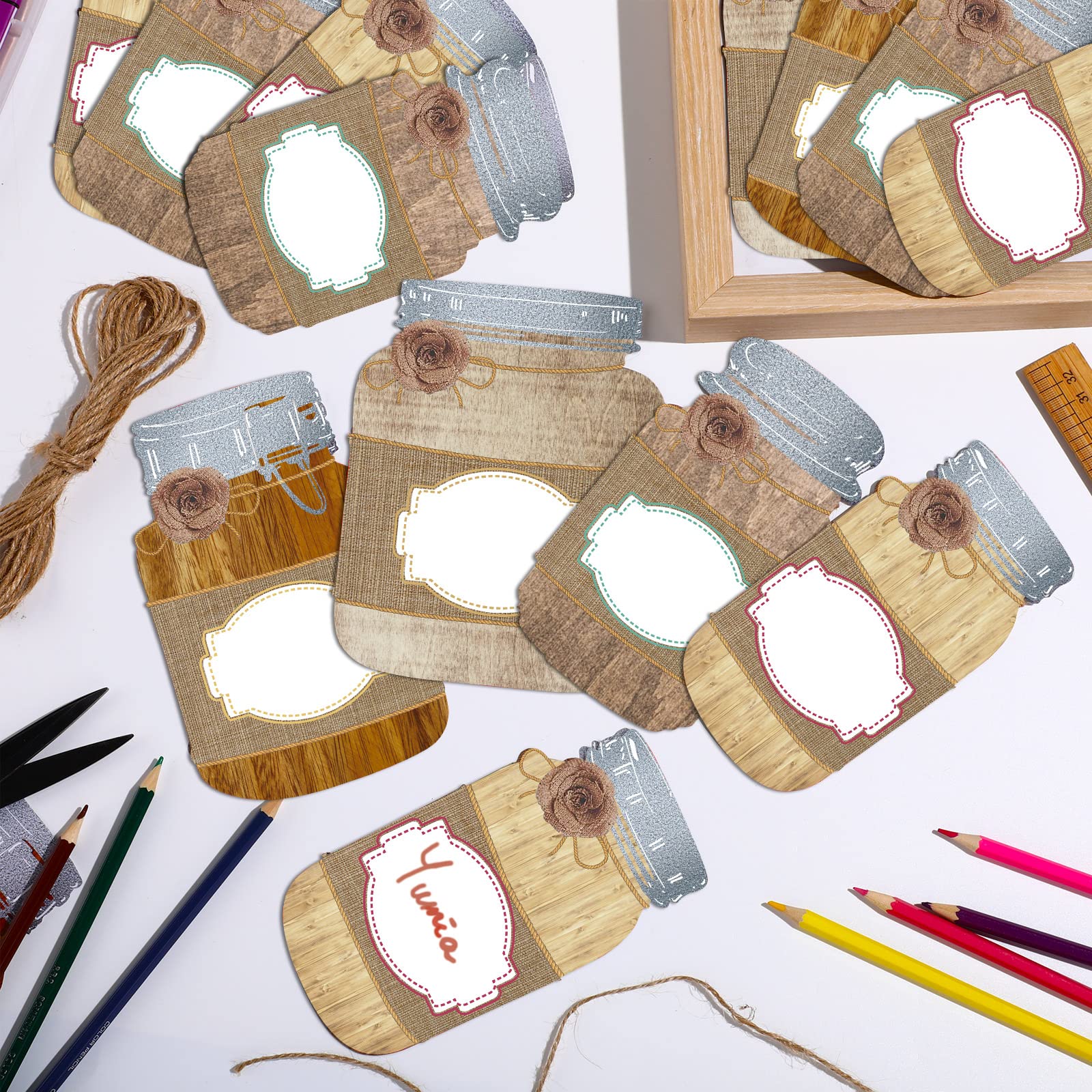 Snapklik.com : 48 Pieces Mason Jar Farmhouse Name Tags Mason Jar ...