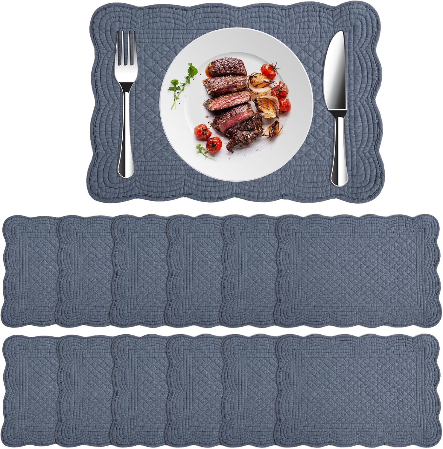 Amazon.com: HOMBYS 12 PCS Quilted Placemats Set of 12 Washable-13x18 ...