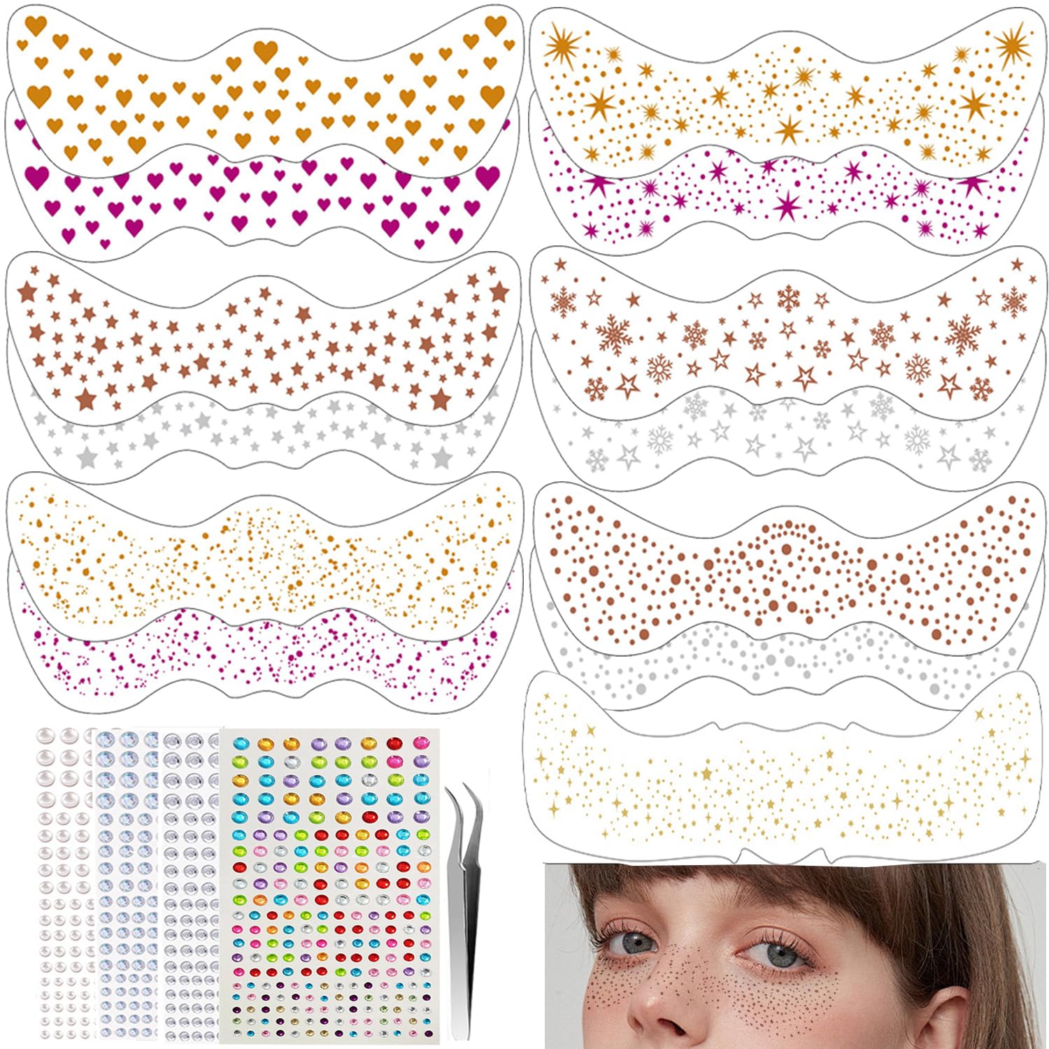 Glitter Freckles Face Temporary Tattoos 15 Styles Sparkle Makeup ...