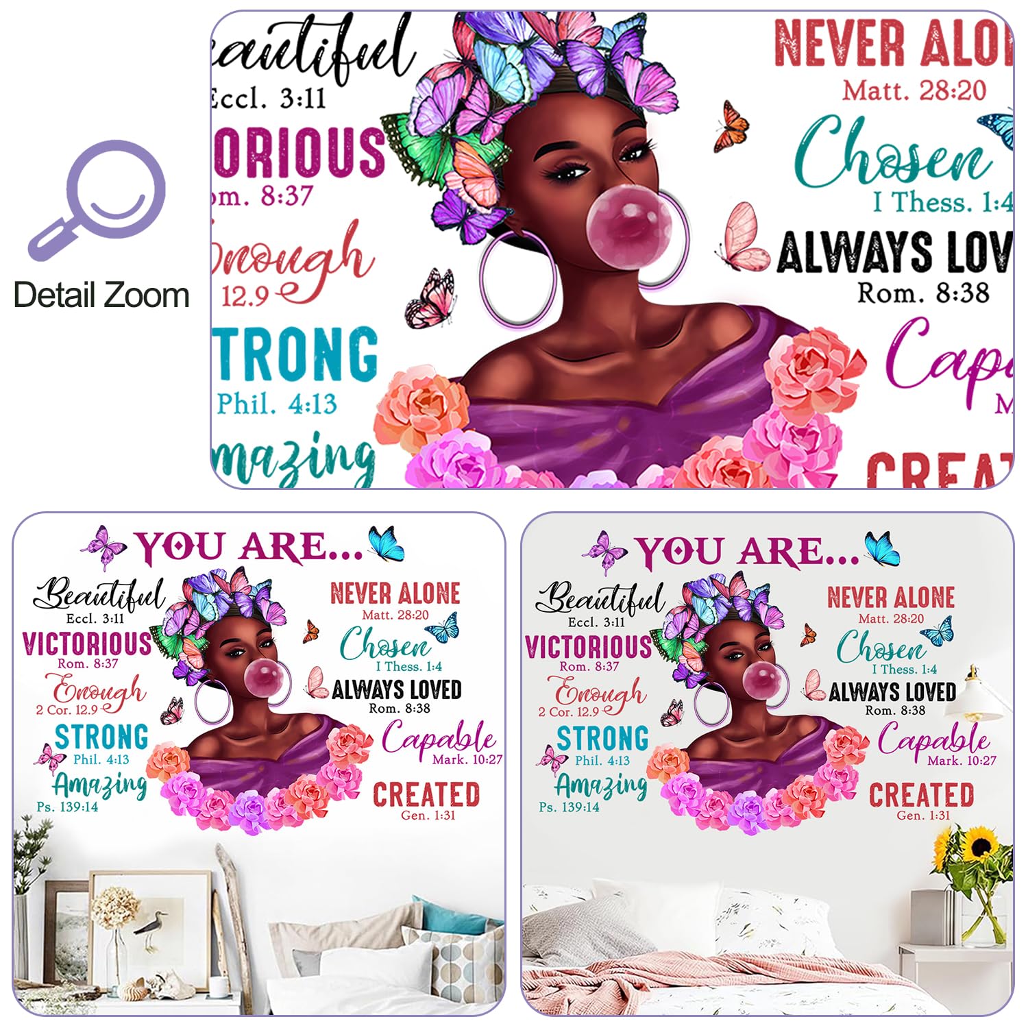 Black Girl Stickers Blue Eyelash Eyes Butterfly Wall Stickers, Sacinora ...