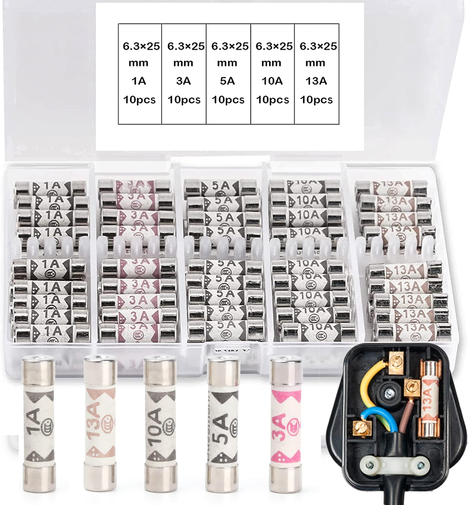 10 x White 13A, 3 UK Pin Plug Fused 13A to BS1363 : Amazon.co.uk: DIY ...