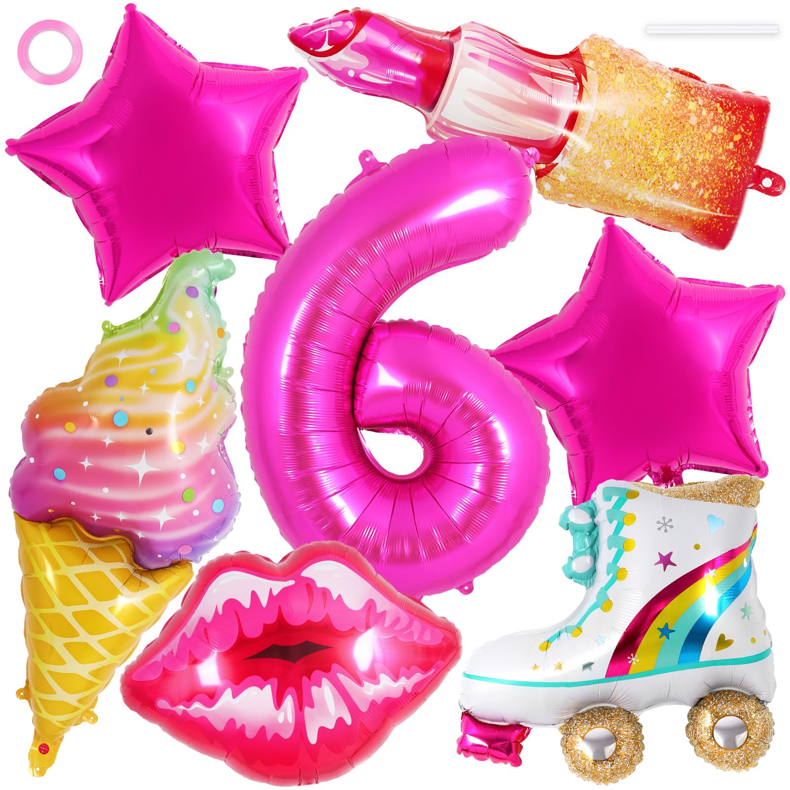 Snapklik.com : 7 Pink Birthday Balloons For Girls - Princess Party Supplies