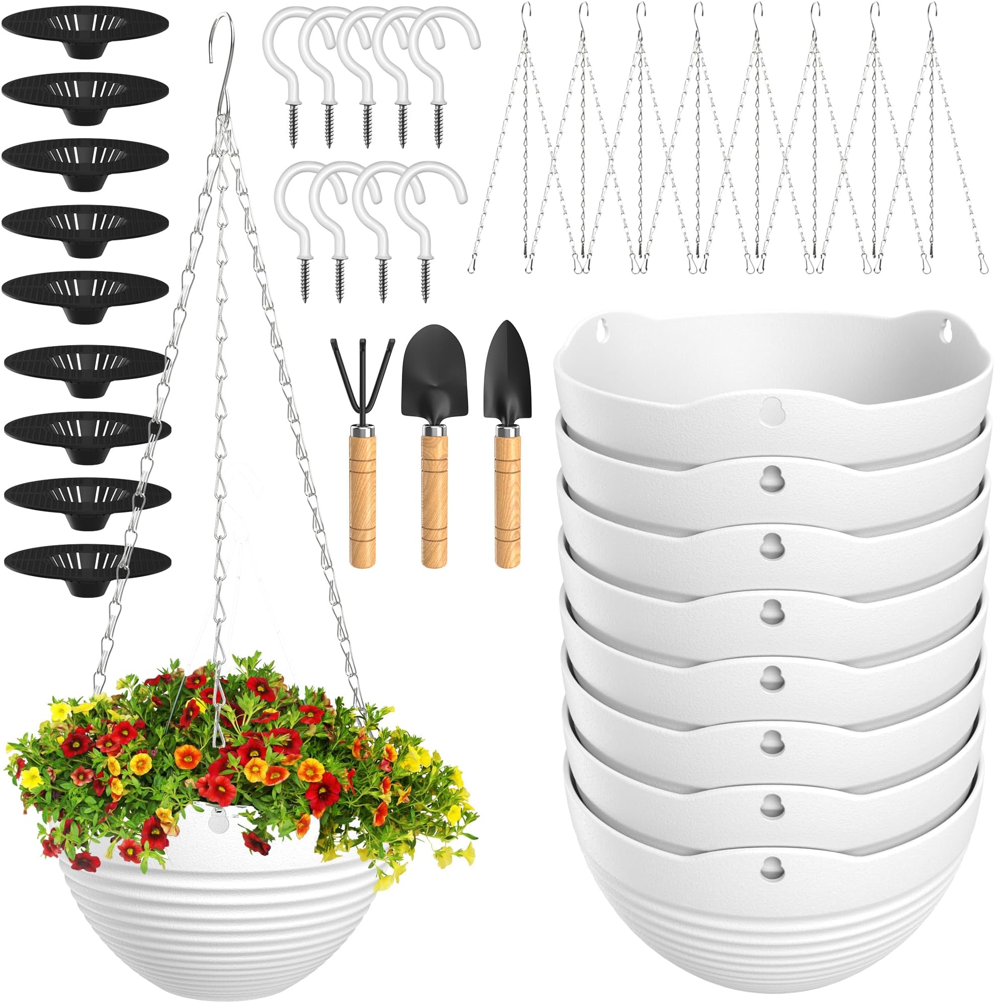 Amazon.com: Pack of 7 Plastic Hanging Rattan Planter, Self-Watering ...