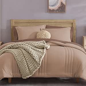 Amazon.com: Monbix Queen Comforter Set - 7 Pieces Rust Pink Bed in a ...