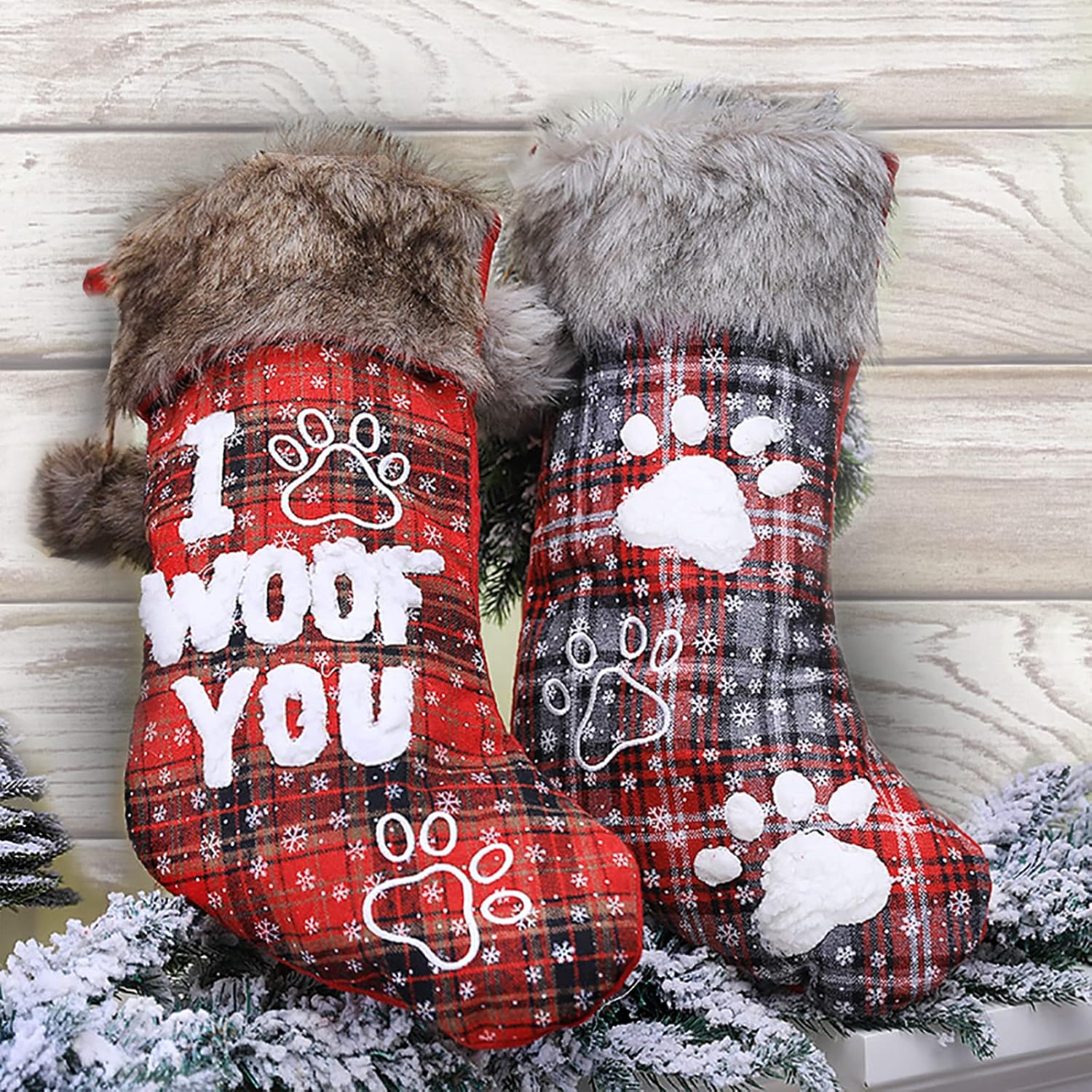 Amazon.com: Dog Christmas Stockings 2 pack Buffalo Plaid Pet Christmas ...