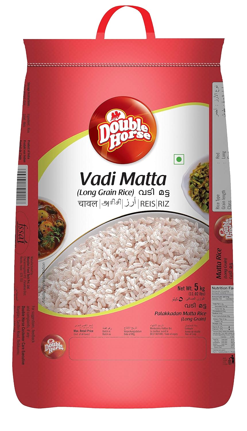 Double Horse Jyothi Vadi Matta Rice 5Kg | Parboiled Rice Kerala Matta ...
