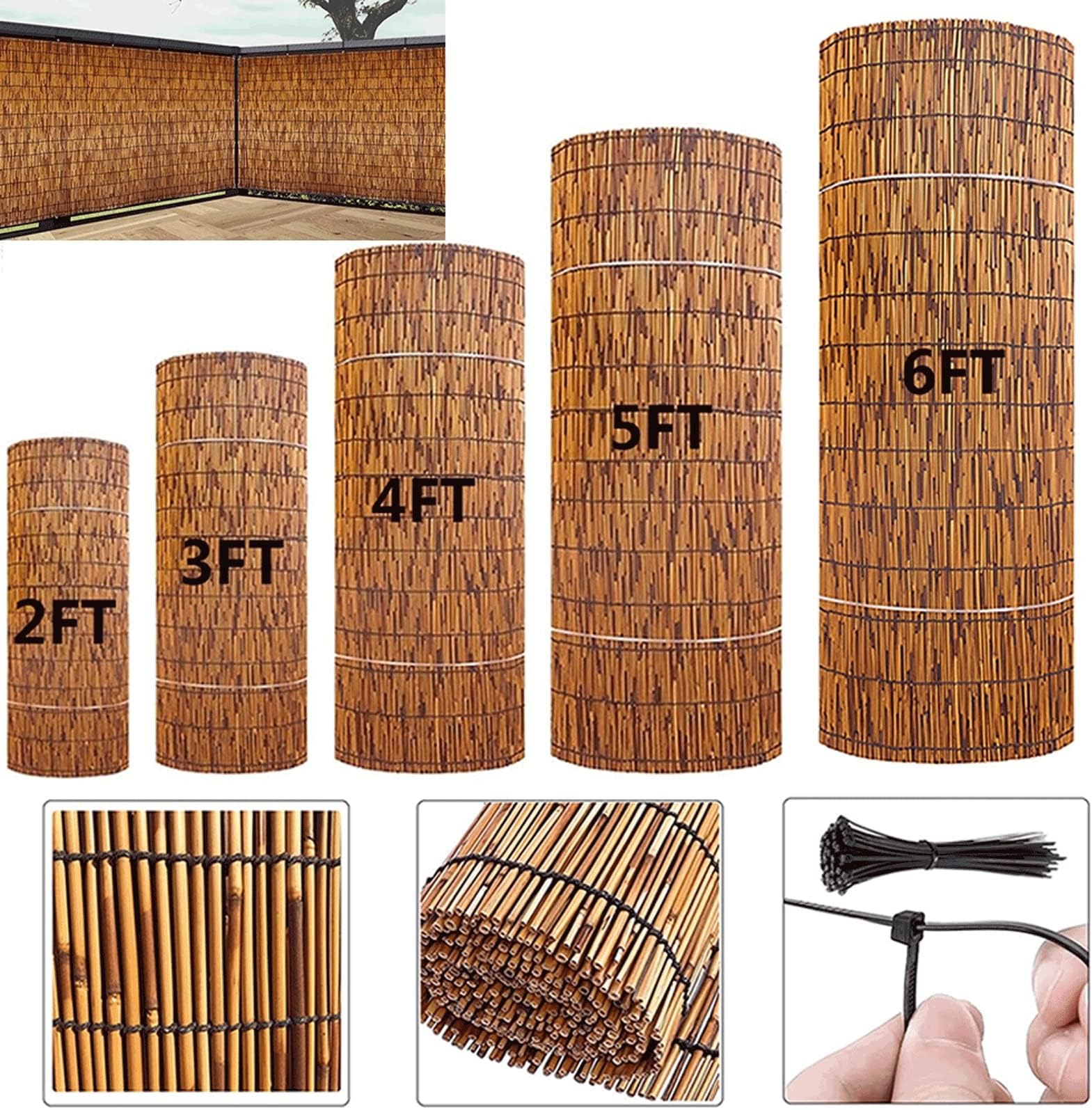 Amazon.com : PSYBRYTHIA Outdoor Privacy Fence Panels Outdoor Bamboo ...
