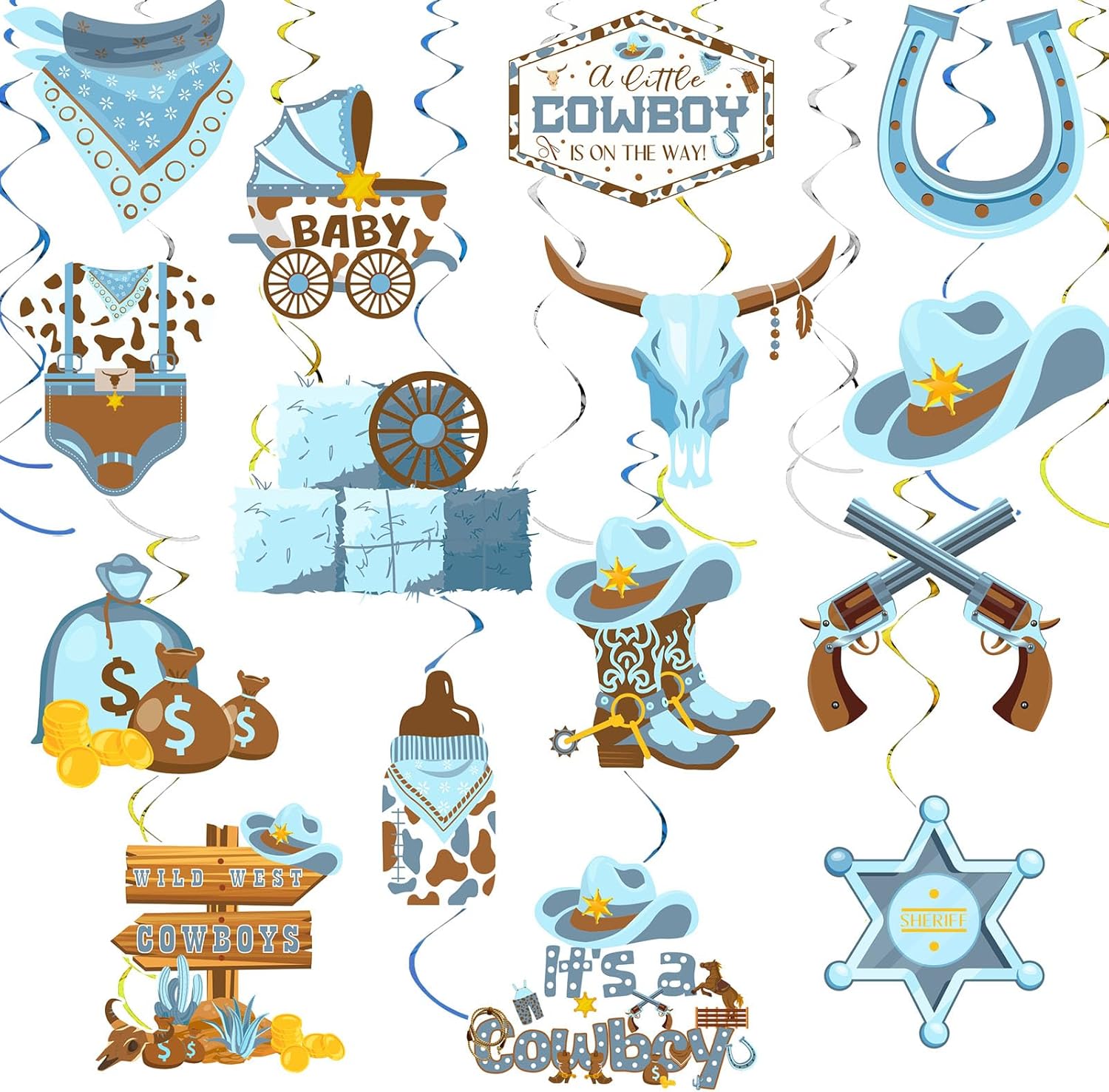 Amazon.com: 36Pcs Cowboy Baby Shower Themed Party Hanging Swirl Wild ...