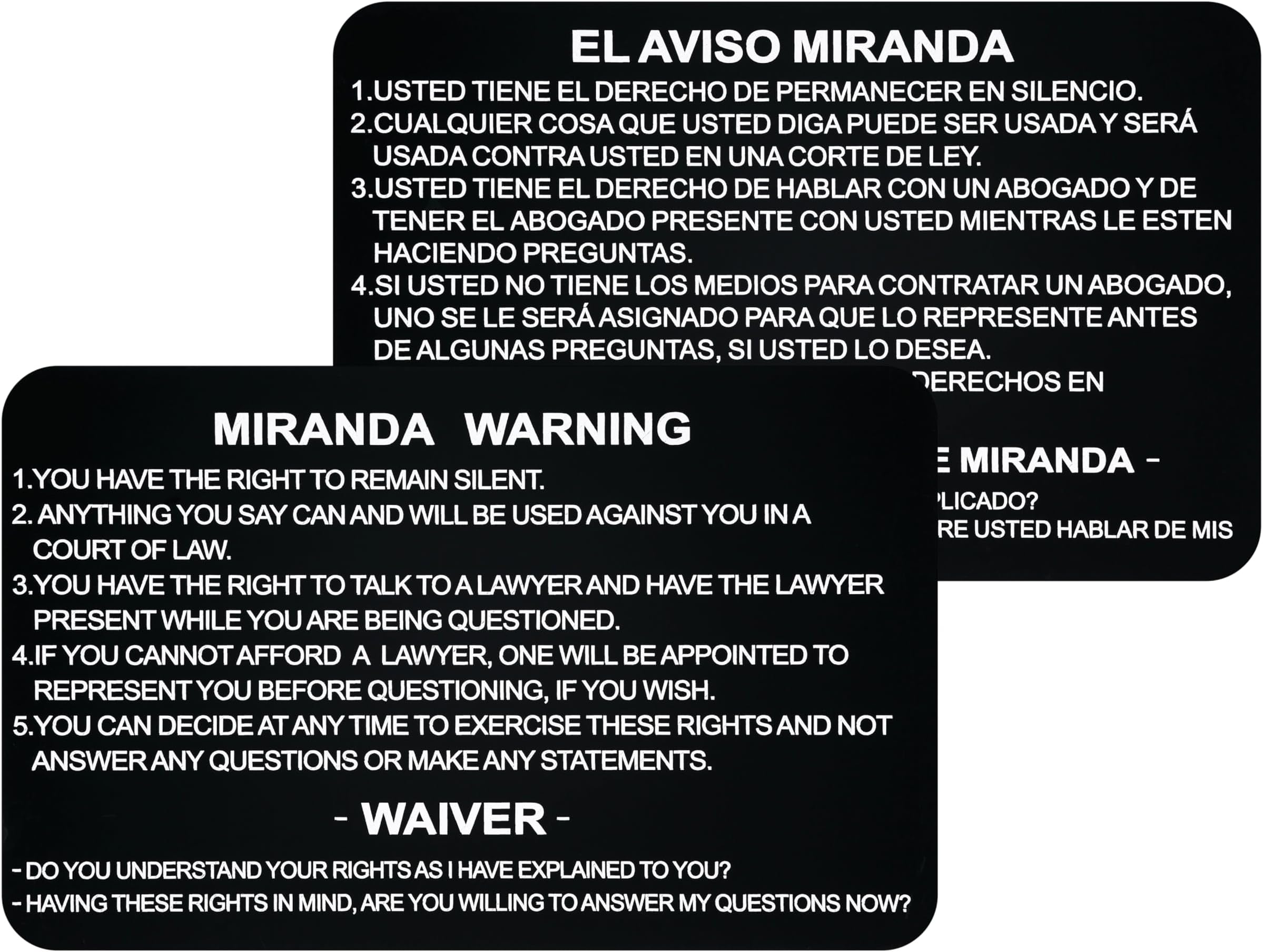 Amazon.com : TGCNQ Official Standard Miranda Rights Warning Card with ...