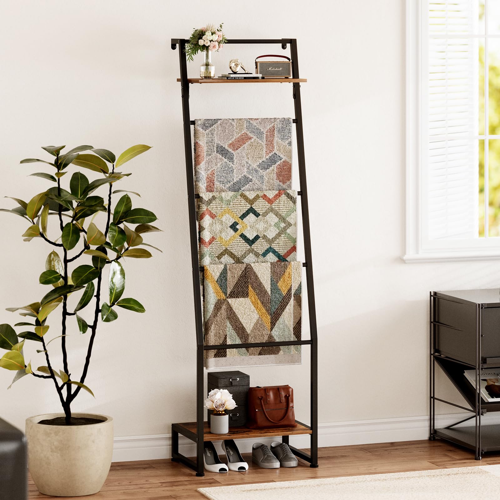 Amazon.com: Nuoex Blanket Ladder with Shelf, 6 Layer Wall-Leaning ...