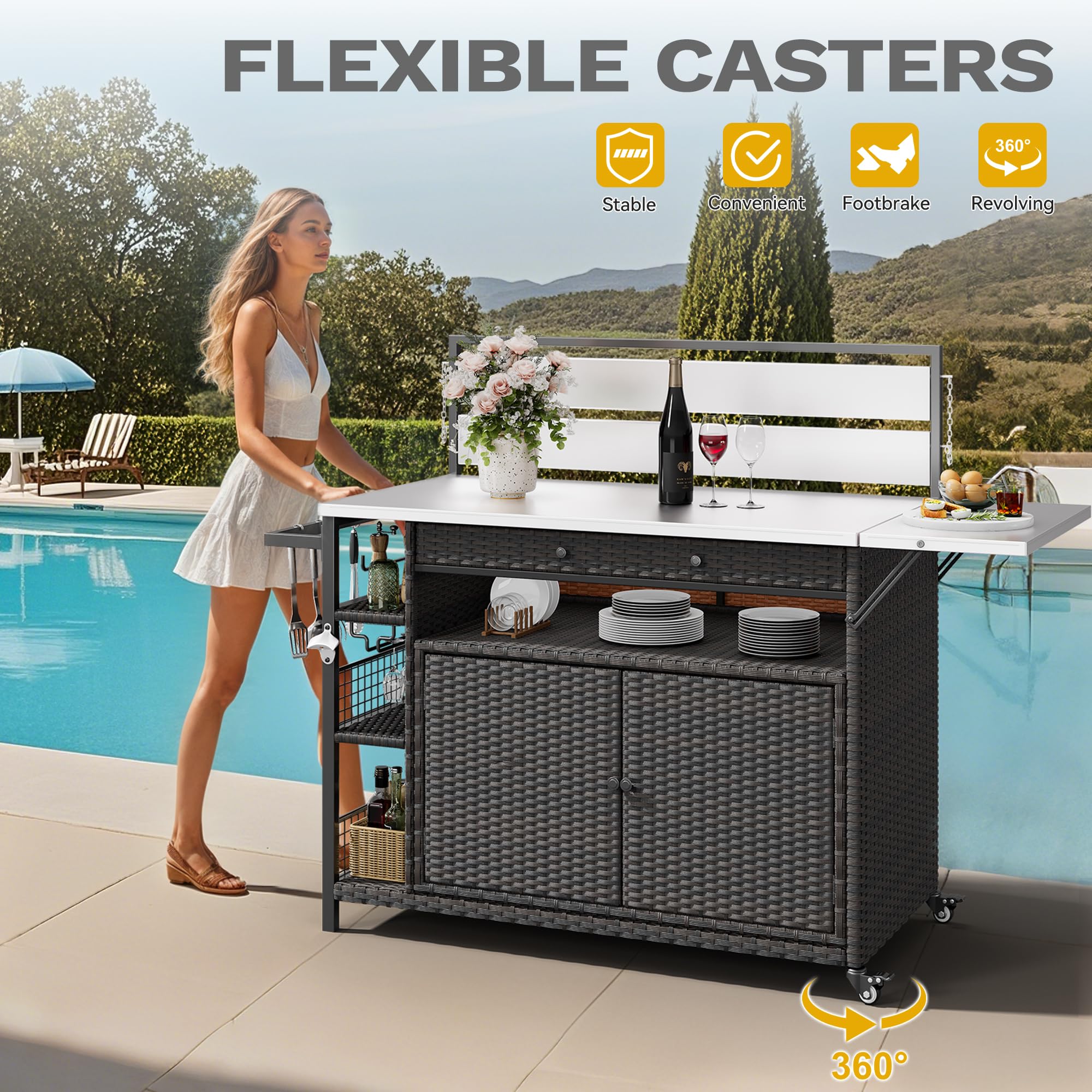 Snapklik.com : DWVO XL Outdoor Bar Table & Storage Cabinet, Wheels And ...