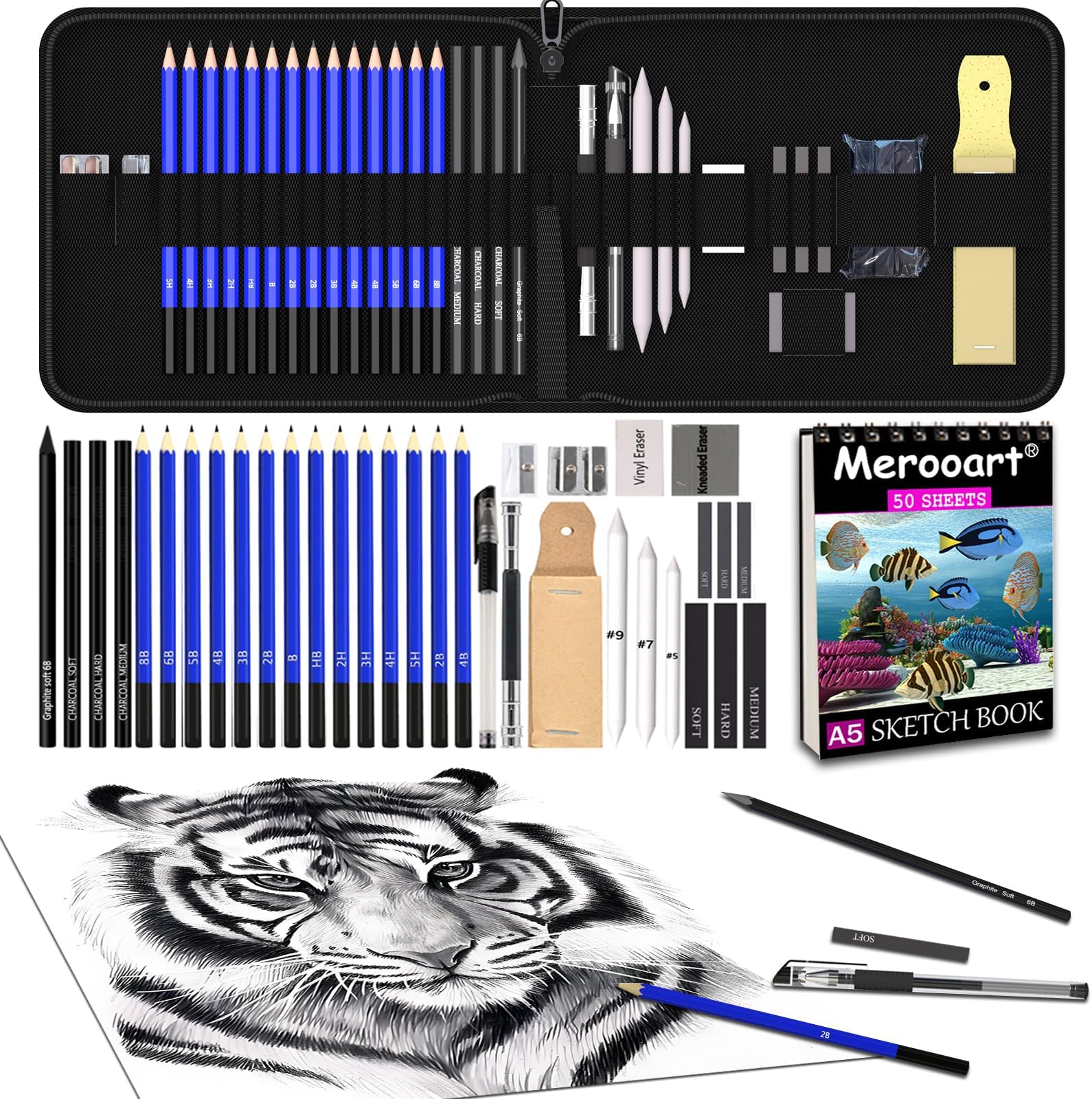Drawing Pencil Sketching Set - 36 professional art supplies including ...