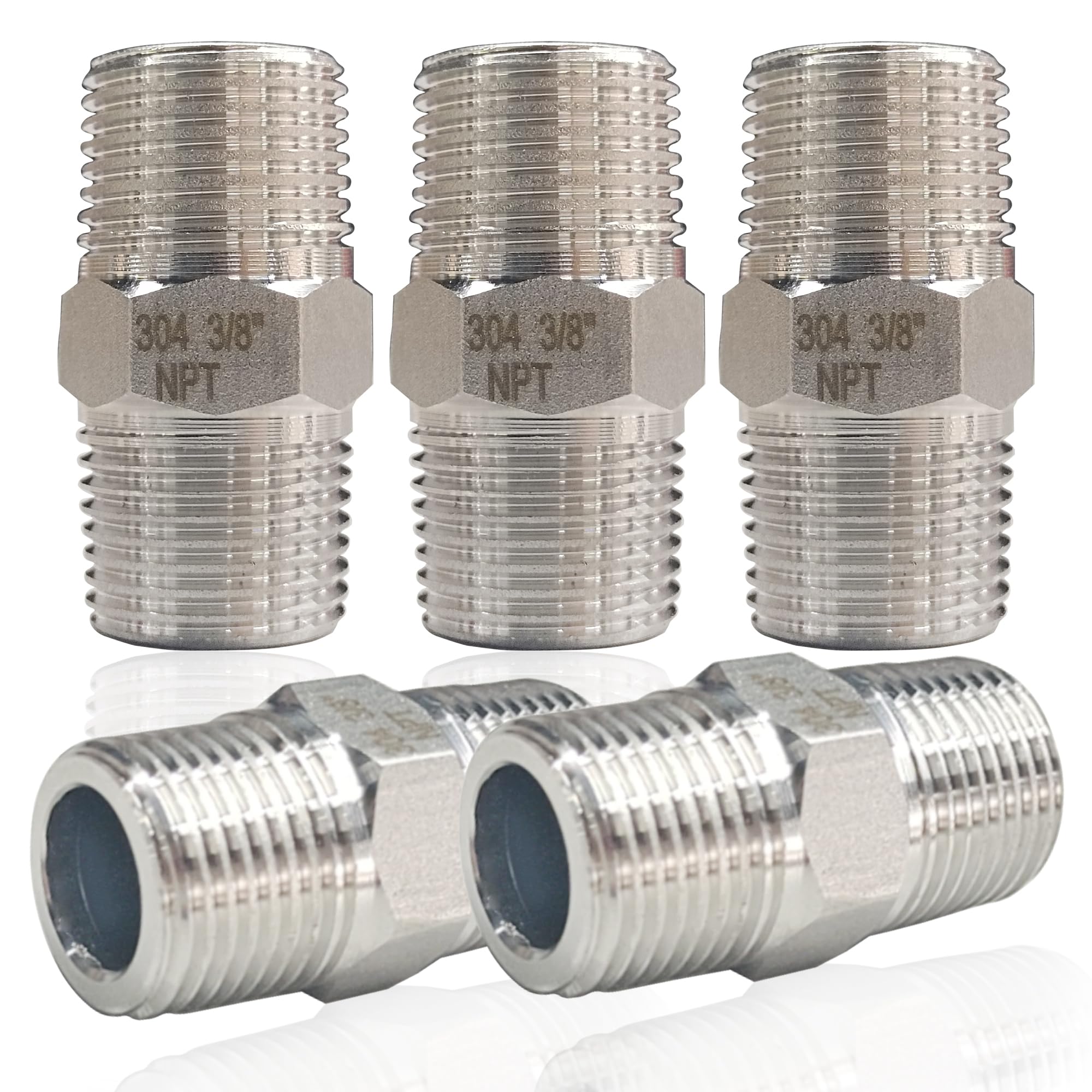 Snapklik.com : 5PCS Hex Nipple 3/8" Male X 3/8" Male Pipe Fittings, 304 ...