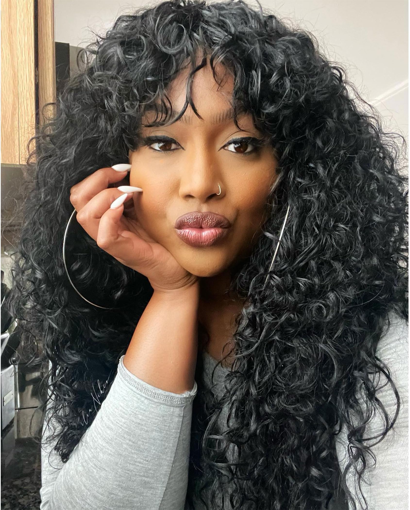 Amazon.com : Fancy Hair Shaggy Haircuts Curly Wig with Bangs Synthetic ...