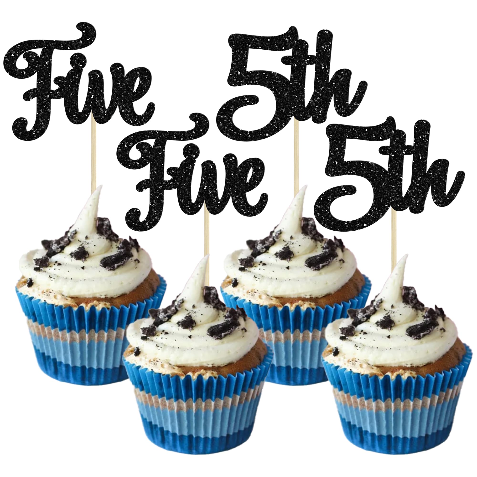 Amazon.com: Gyufise 24Pcs Five Cupcake Toppers Glitter Cheer to 5 Years ...