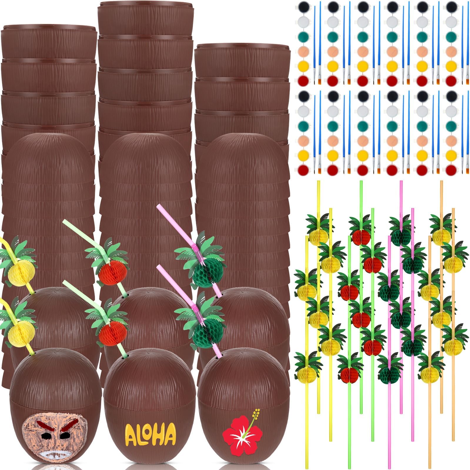 Amazon.com: Juvale 12-Pack 16 Ounce Plastic Coconut Cups with Straws ...