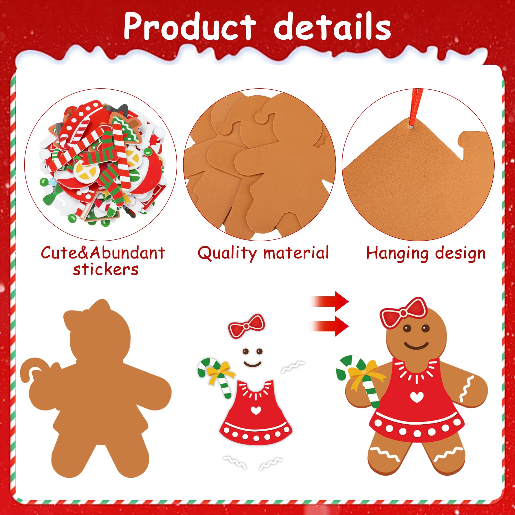 Snapklik.com : 24 Sets Gingerbread Foam Craft Kit DIY Christmas Arts ...