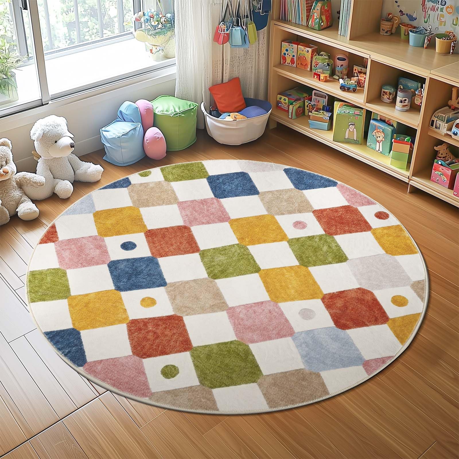 Amazon.com: jinchan Round Rug 5ft Kids Rugs Washable Rug Colorful ...