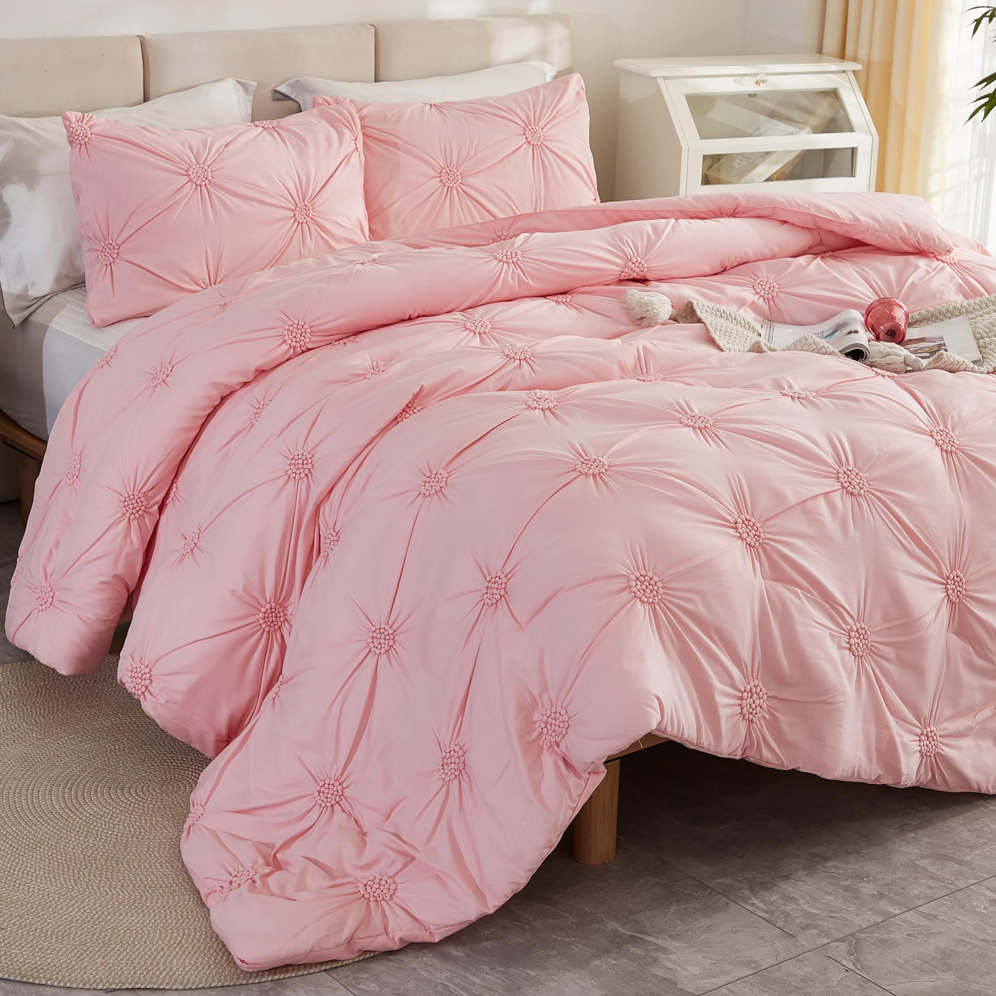 Litanika Pink Comforter Set Full Size for Girls, 3 Pieces Women Luxury ...
