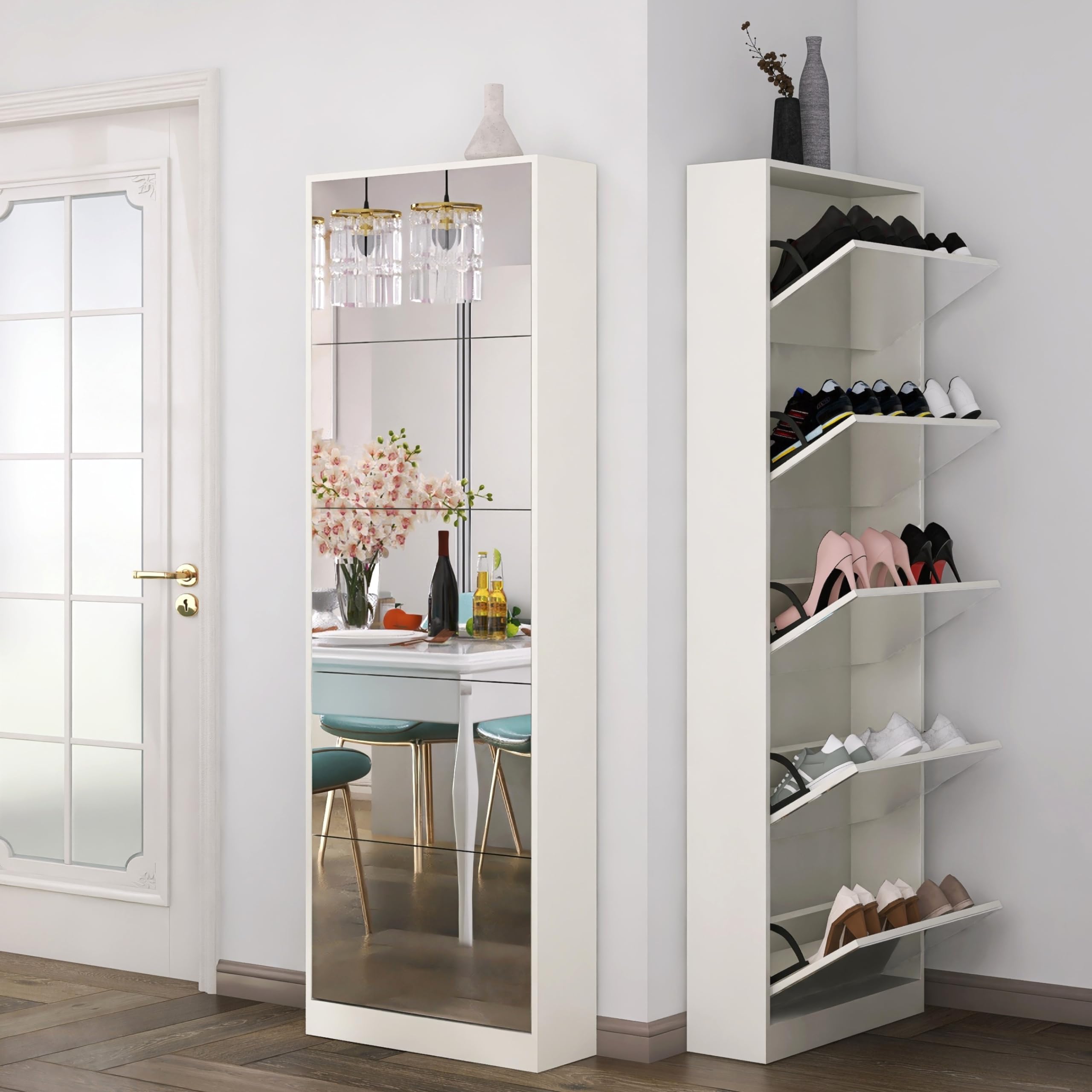 Amazon.com: GLSCASA Shoe Cabinet with Mirror Drawers, Freestanding Shoe ...