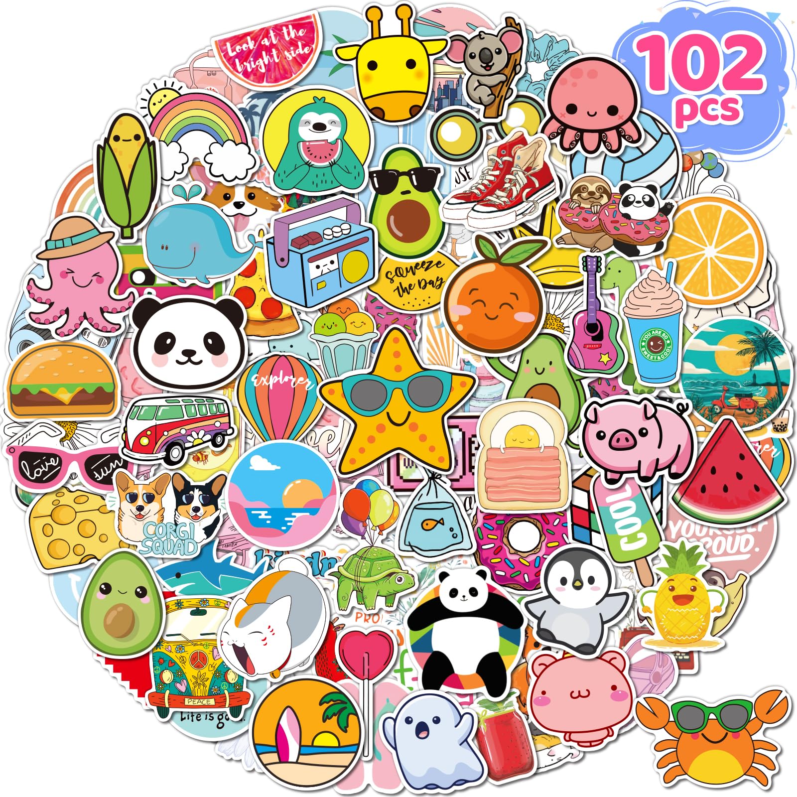 Amazon.com: Gojmzo Cute Stickers for Kids, 102 Pack/PCS Cute Water ...