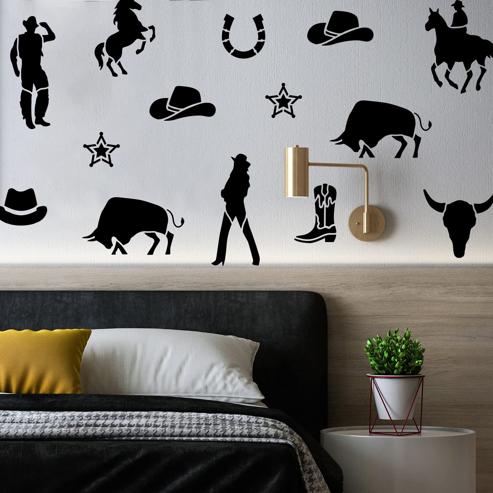 Cowboy Western Wall A4 Stencil Template Horse Hat Boot Silhouette